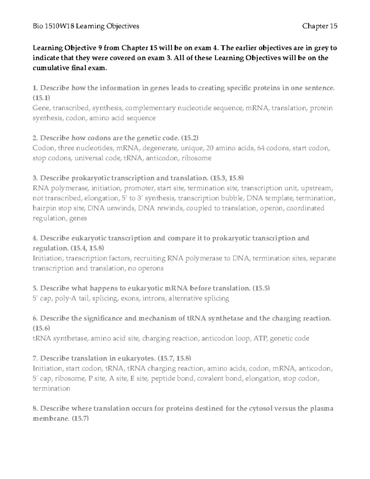 Bio1510W18 Learning Objectives Ch 15 - Bi o1510W18Le ar ni ngObj e c t ...