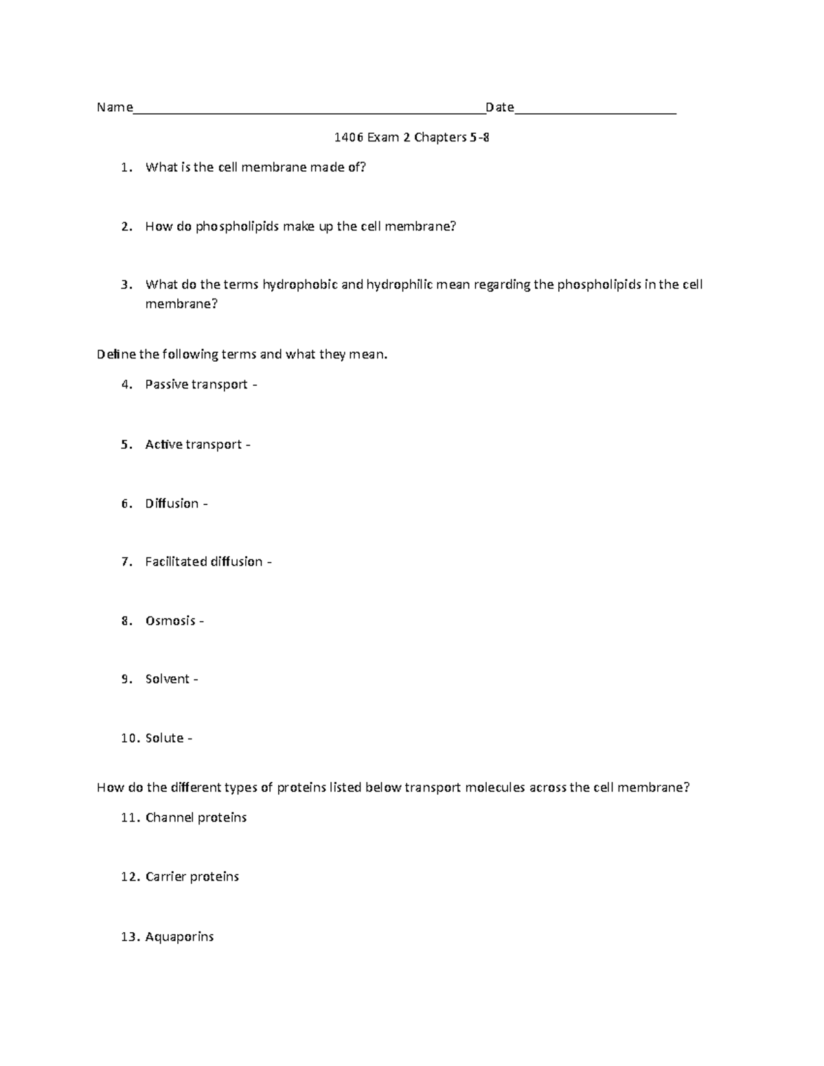 Biol 1406 Exam 2 Review Fall 2020 Studocu