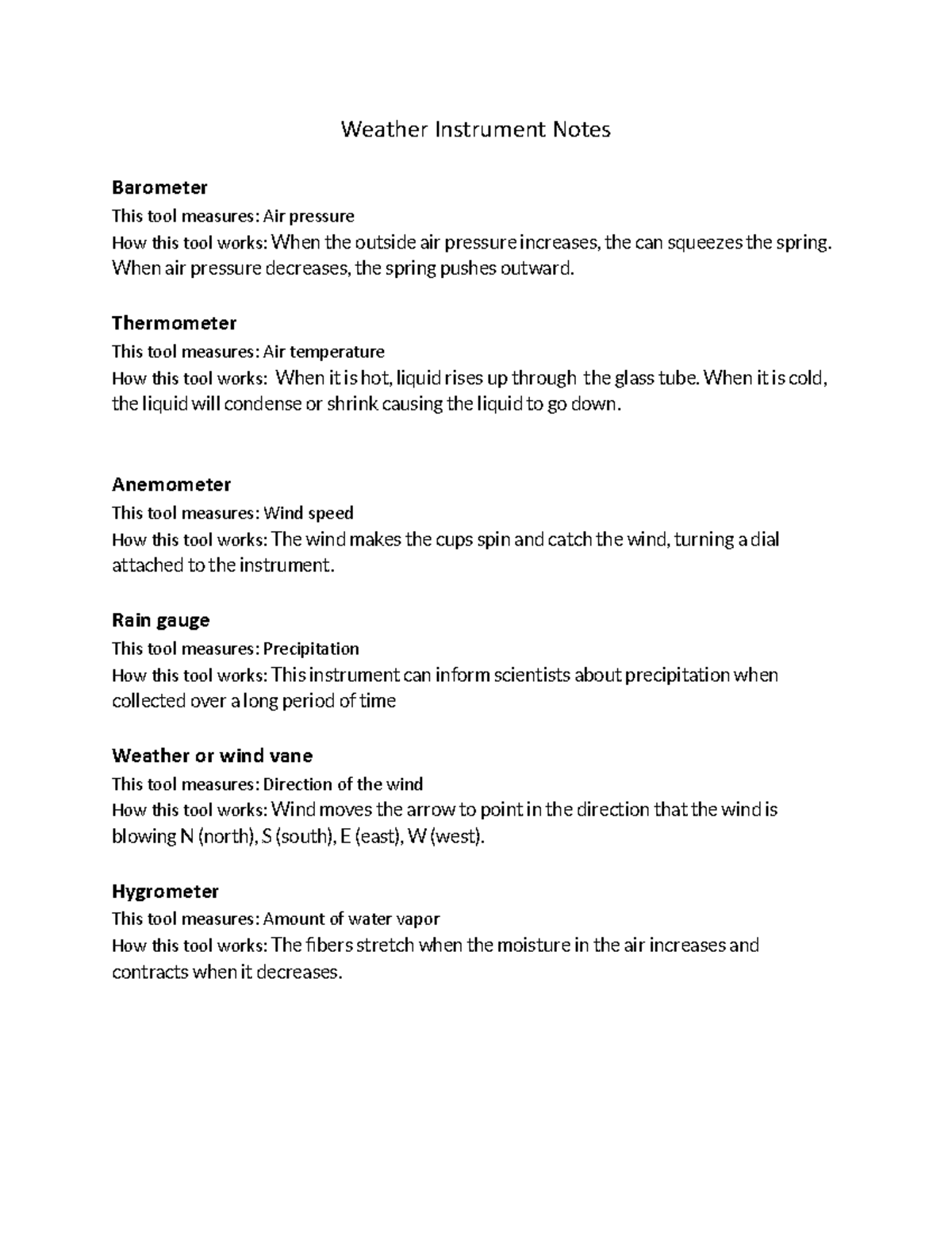Weather Instrument Notes - Weather Instrument Notes Barometer This tool ...