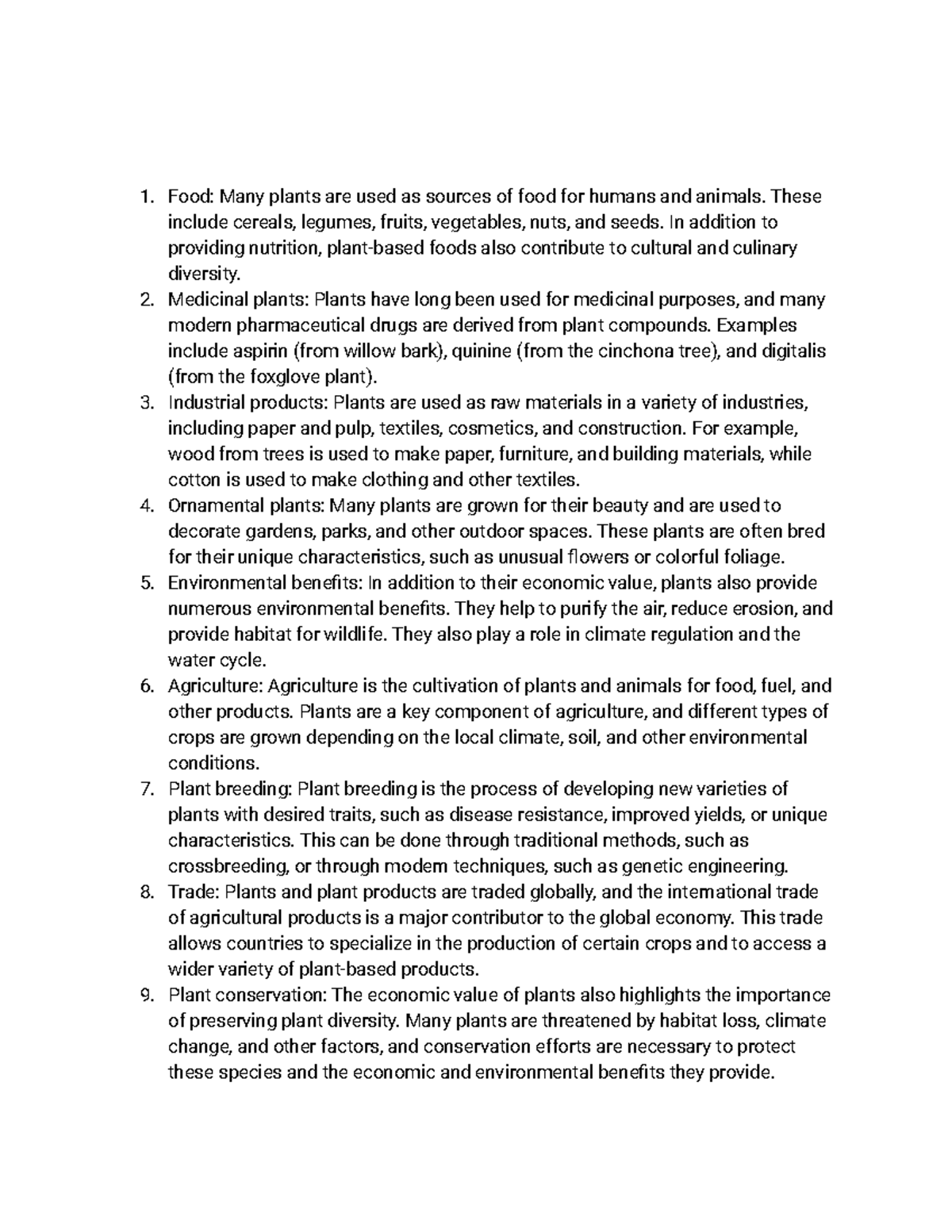 Study guide for economic significance of plants - Food: Many plants are ...