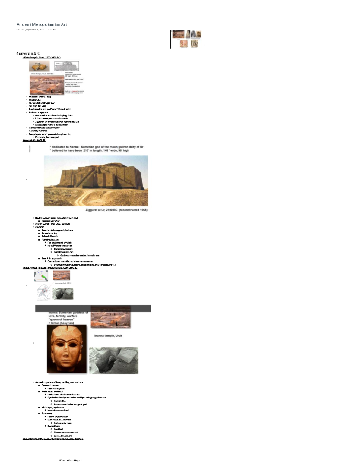 Ancient Mesopotamian Art - Sumerian Art: White Temple, Uruk, 3200-3000 ...