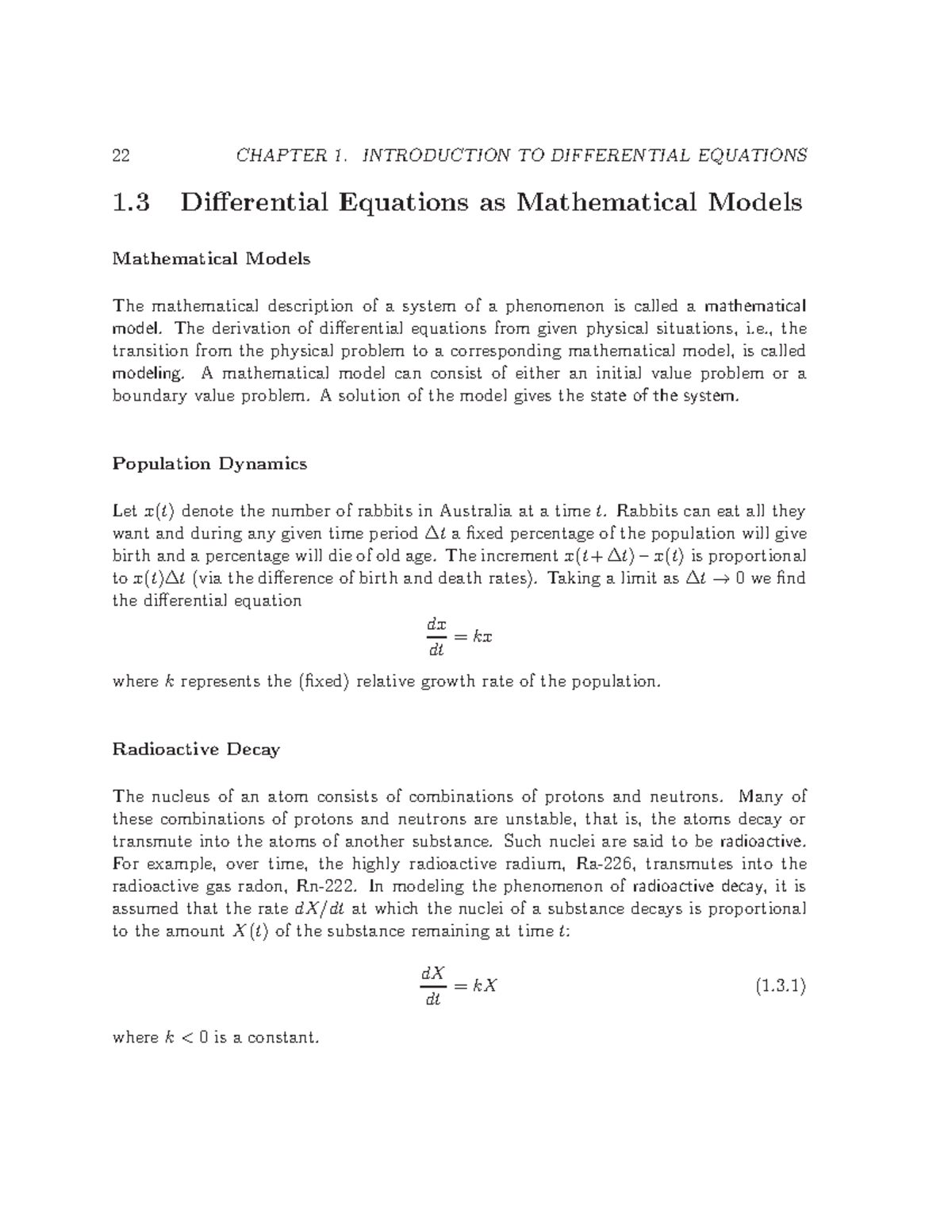 MAS201 Note 1 - lecture - 22 CHAPTER 1. INTRODUCTION TO DIFFERENTIAL EQUATIONS 1 Differential ...