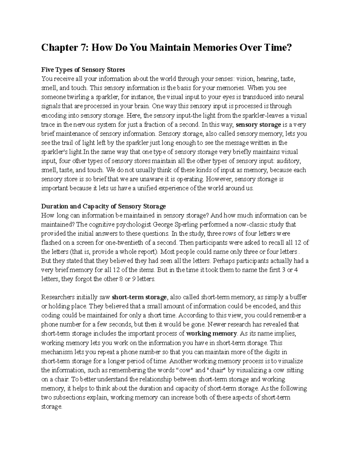 Chapter 7 How Do You Maintain Memories Over Time - This sensory ...