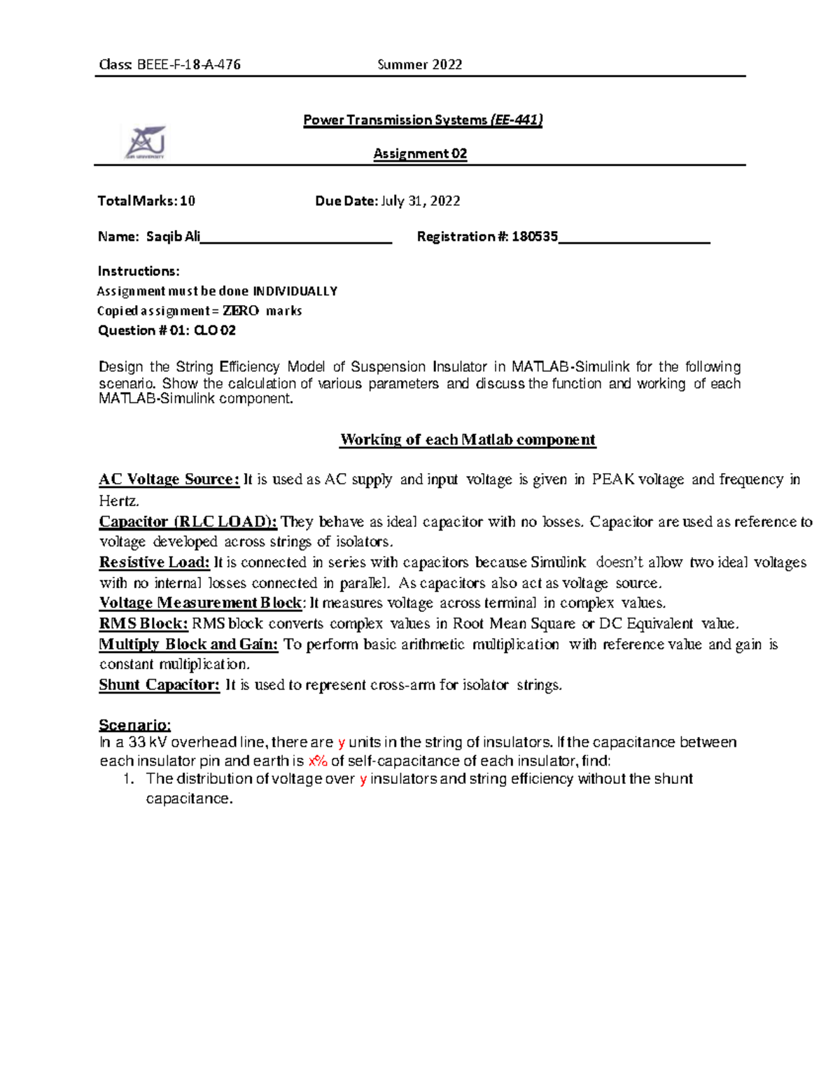 185353 PTS-Assignment-2 - Total Marks: 1 0 Due Date: July 31, 2022 Name: Saqib - Studocu