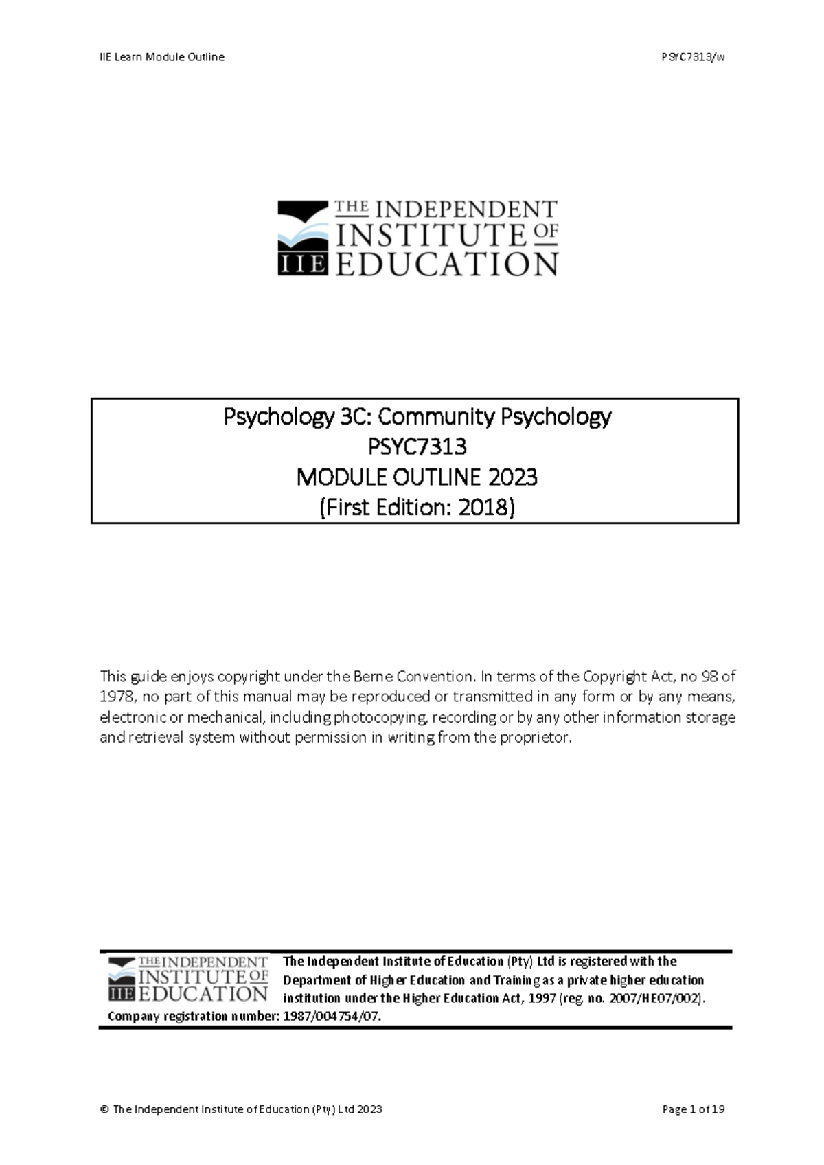 PSYC7313 Module Outline - Psychology 3C: Community Psychology PSYC ...