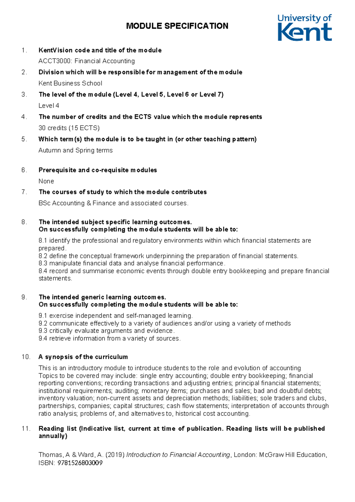 ACCT3000 - This is an introductory module to introduce students to the ...