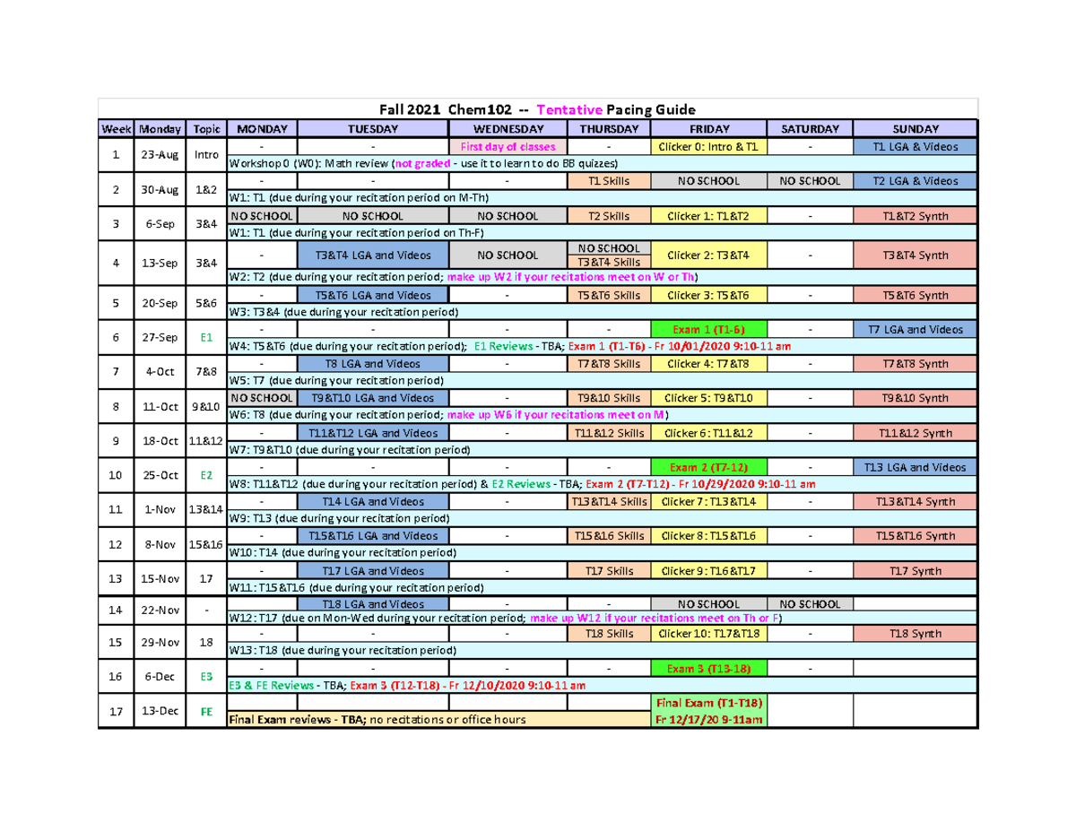 CHEM102 Pacing-Guide (OF VIDS) - Week Monday Topic MONDAY TUESDAY ...