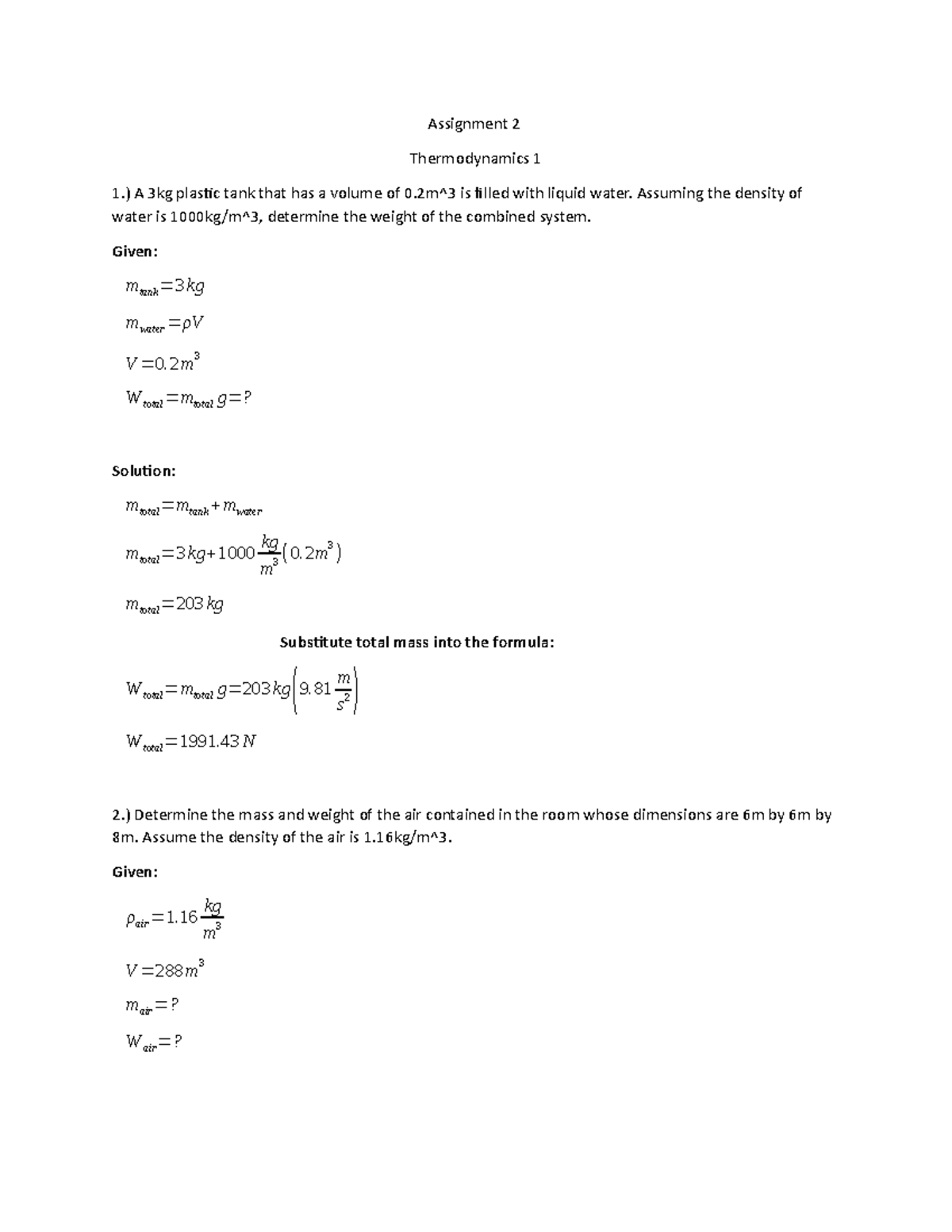 Assignment 2 - Thermodynamics problem solving. - PangSU - Studocu