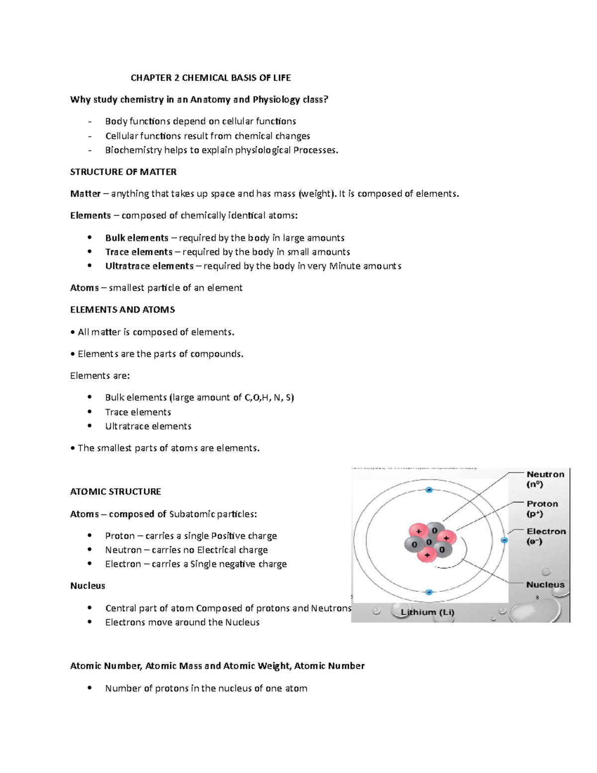 Anatomy reviewer - jjjhhjjjj - CHAPTER 2 CHEMICAL BASIS OF LIFE Why ...
