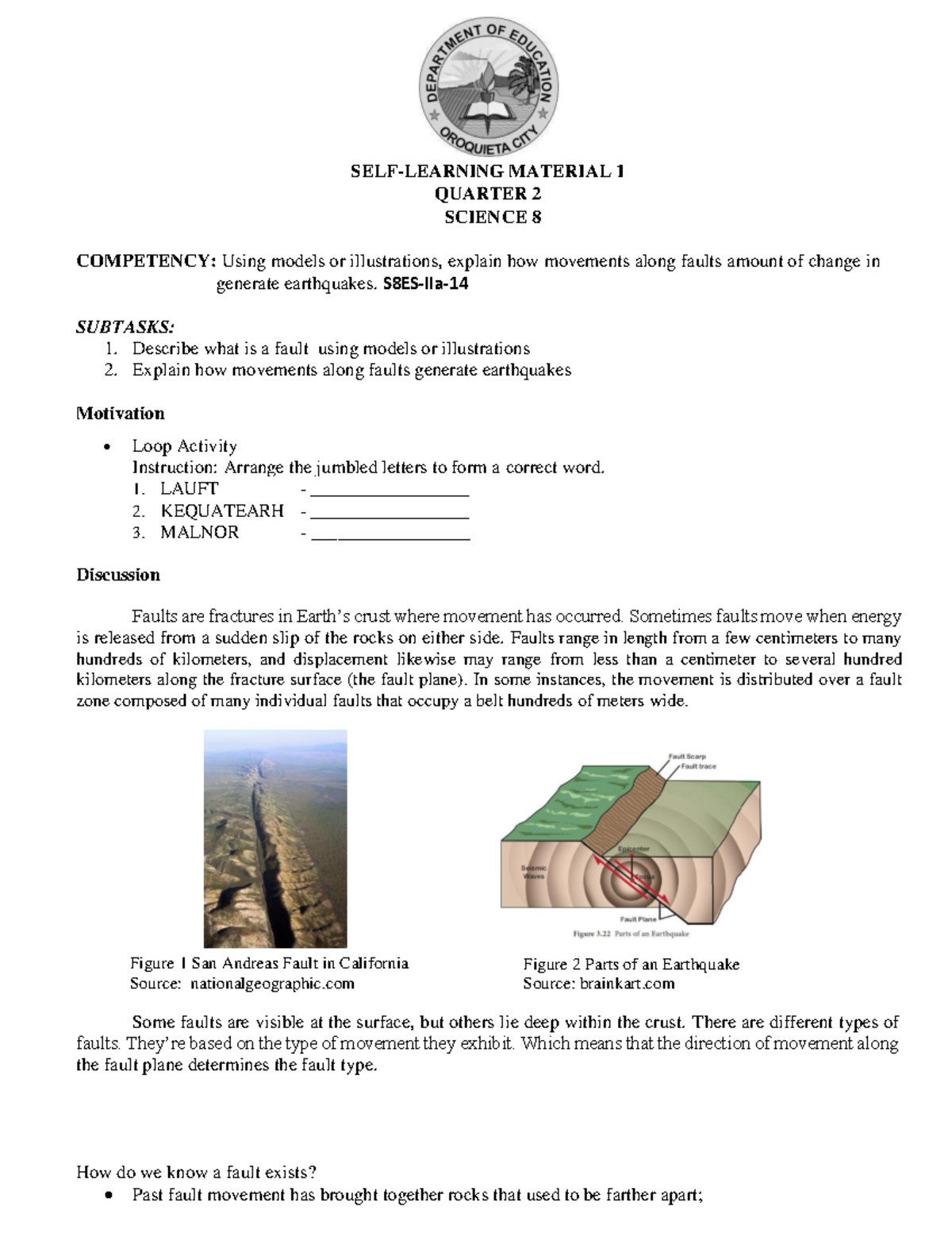 Science 8 Q2 Episode 1 SLM - SELF-LEARNING MATERIAL 1 QUARTER 2 SCIENCE ...