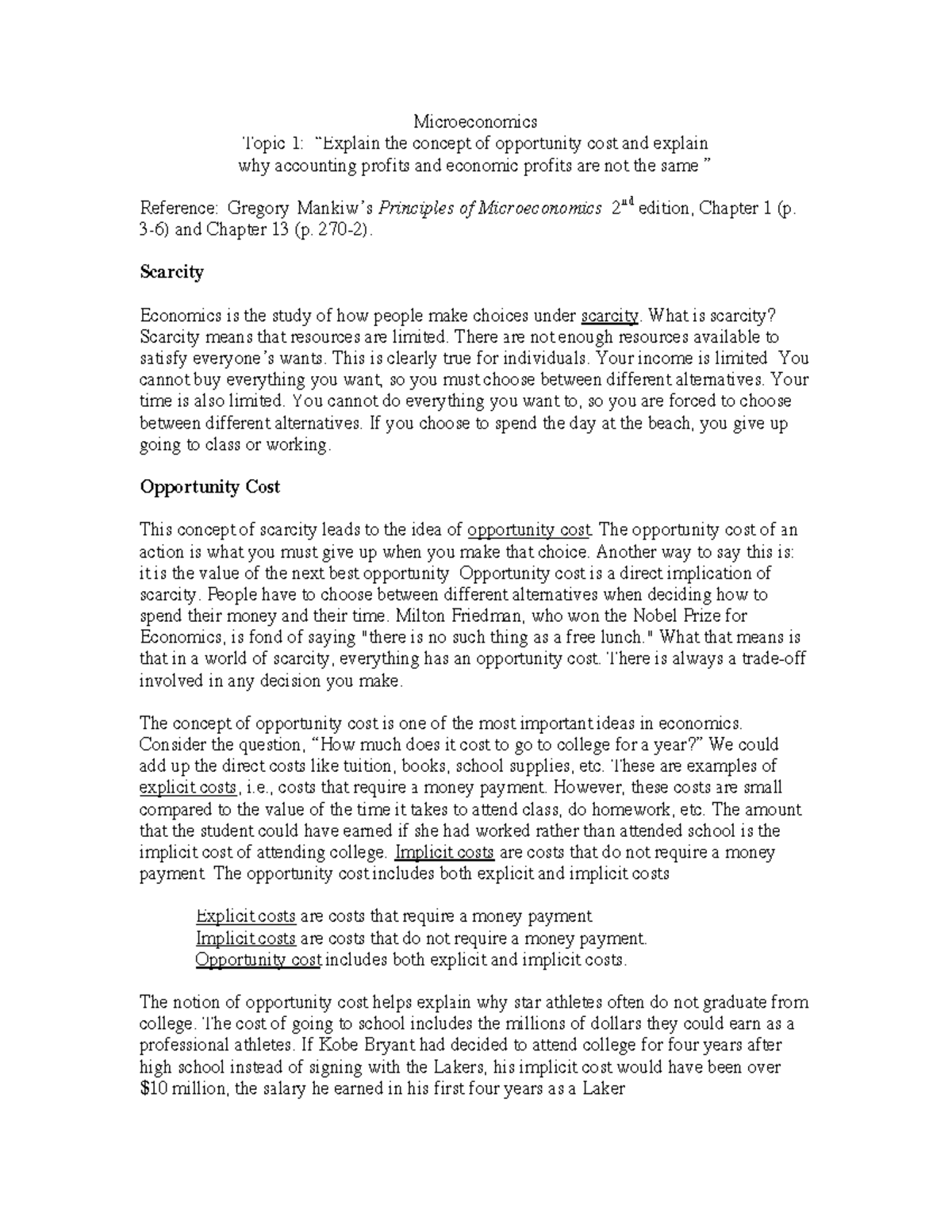 Micro 1.PDF - micro 1 - Work - Microeconomics Topic 1 : “Explain the ...