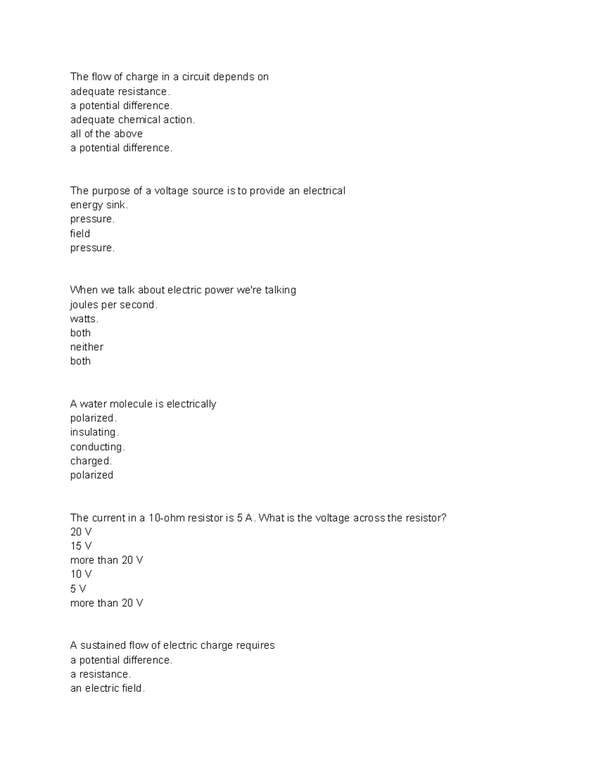 PHY 102- unit 7 review guide - The flow of charge in a circuit depends ...