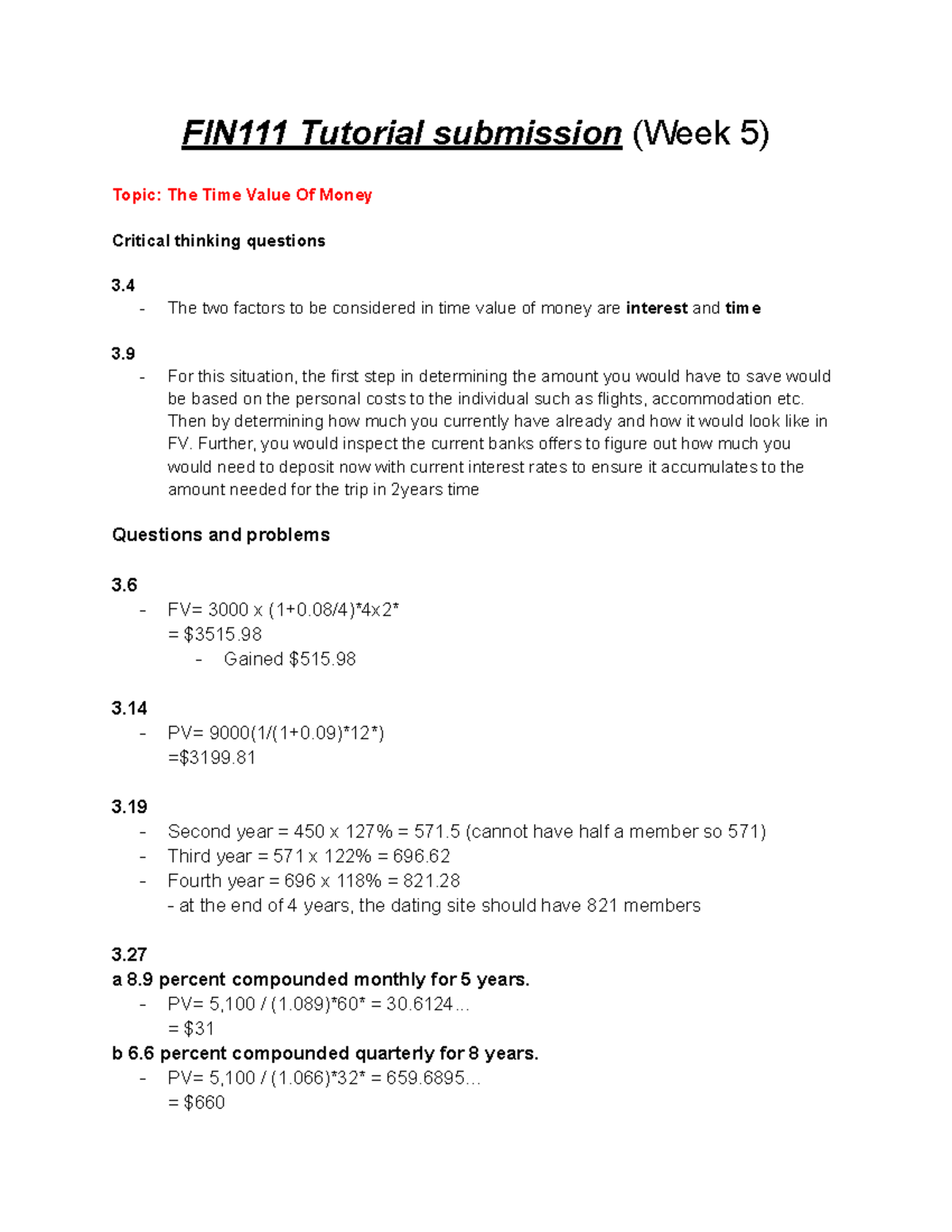 FIN111 Tutorial submission (Week 5) - The two factors to be considered ...