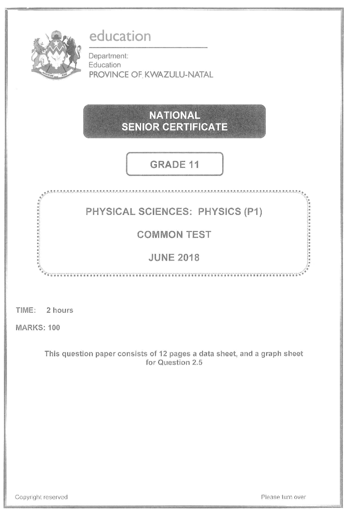 PHY JUNE P1 Qpmemo - Physics June exam past paper - PHYS 110/120 - Studocu