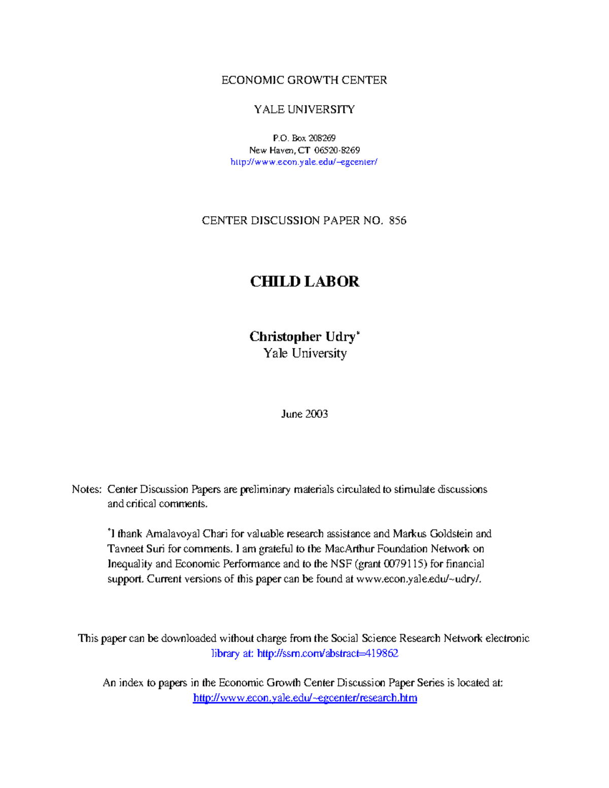 SSRN-id419862 - research articles - ECONOMIC GROWTH CENTER YALE ...