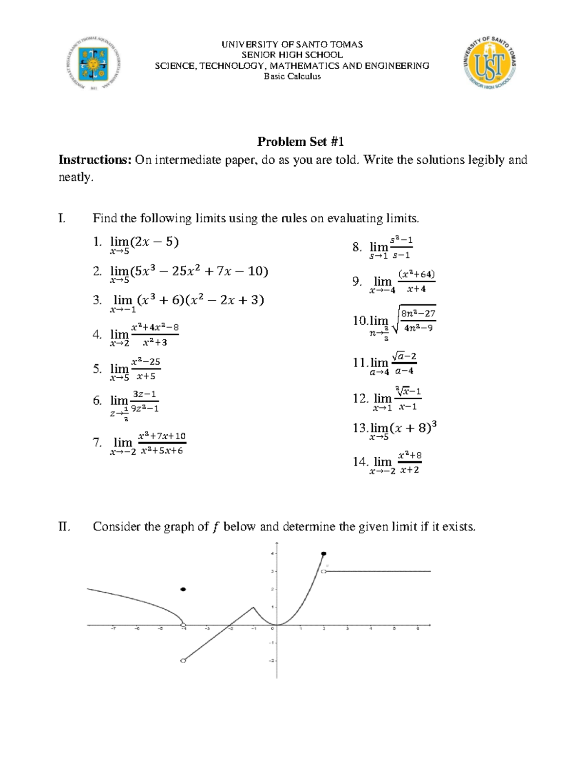 BCal Problem Set No. 1 - UNIVERSITY OF SANTO TOMAS SENIOR HIGH SCHOOL ...
