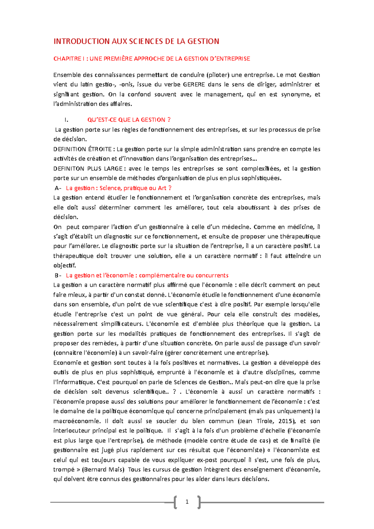 Introduction AUX Sciences DE LA Gestion Semestre 1 - INTRODUCTION AUX SCIENCES DE LA GESTION ...