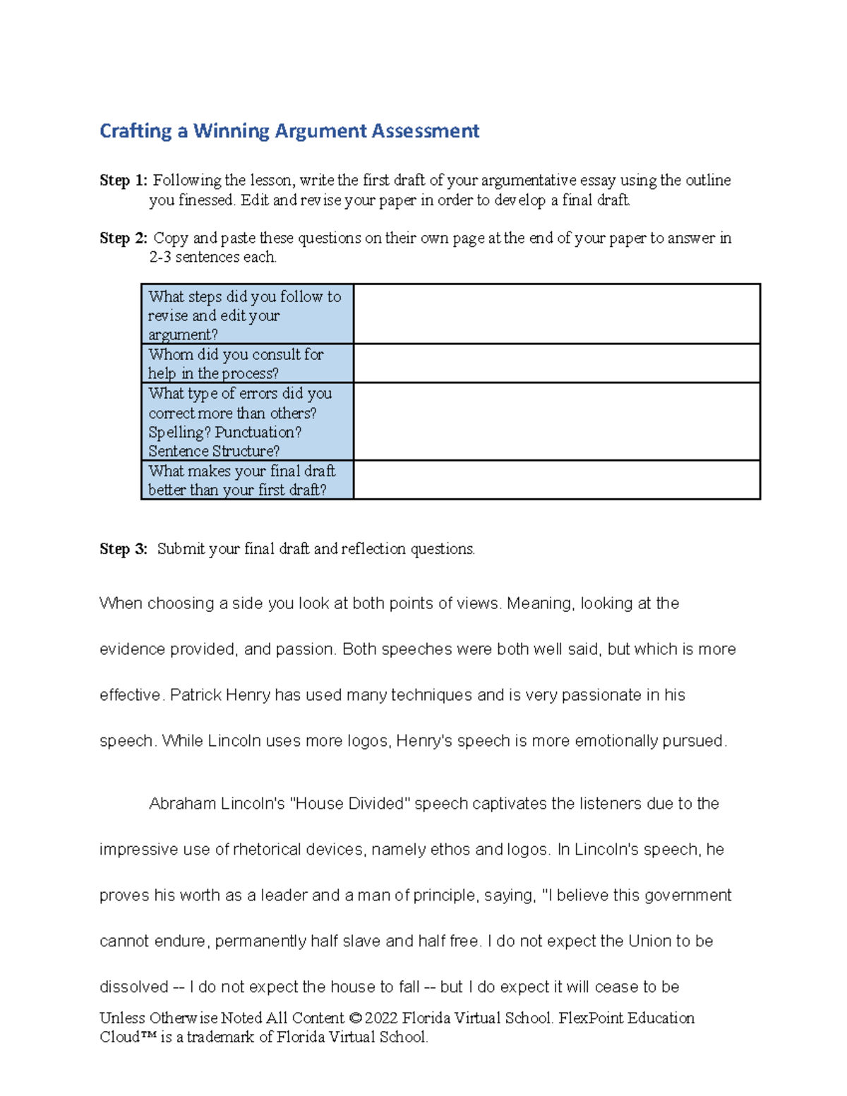Copy of 4.06 Crafting a Winning Argument Assessment - Crafting a ...