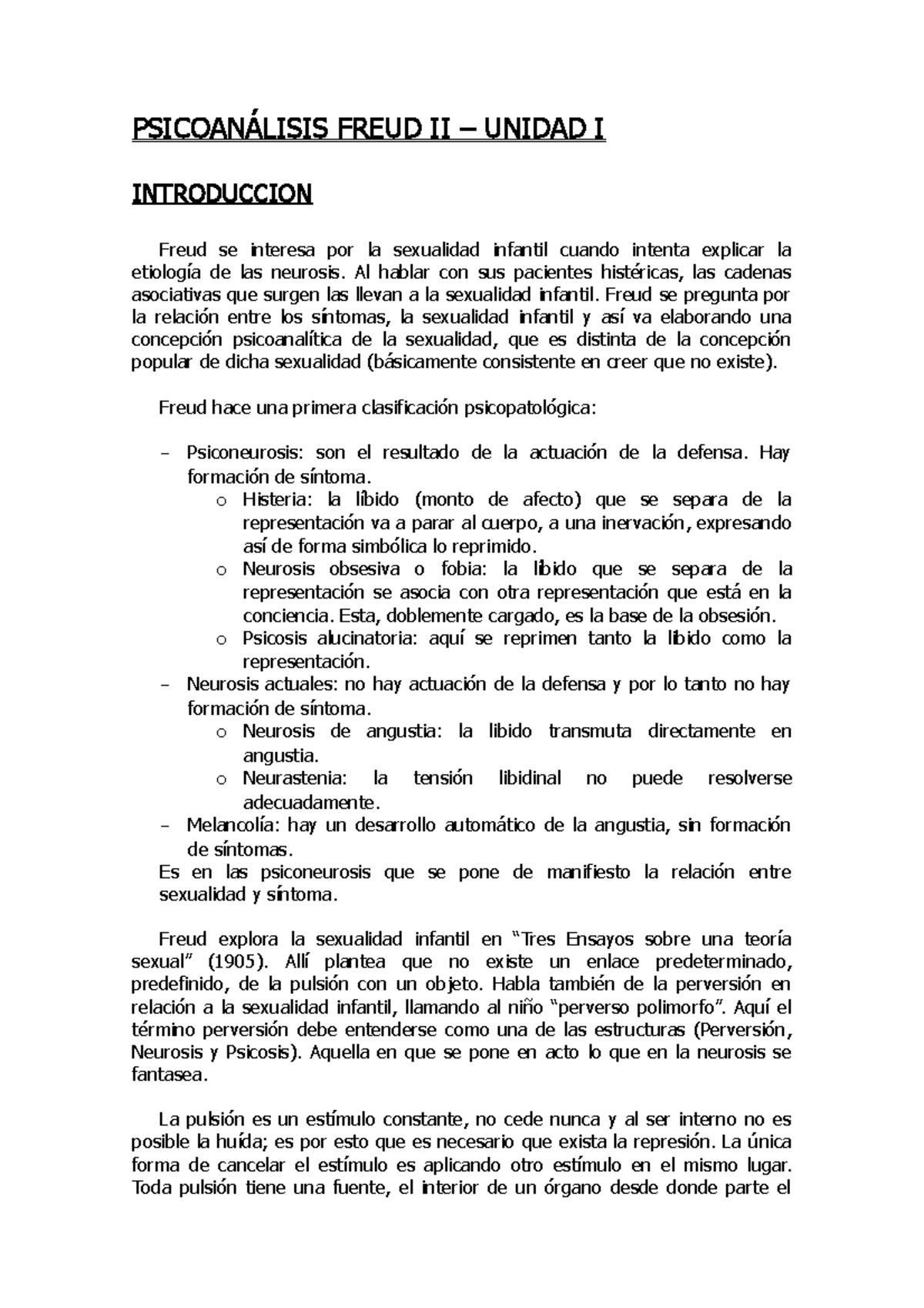 Freud II - Unidad I - Guia resumen de la materia - PSICOANÁLISIS FREUD ...