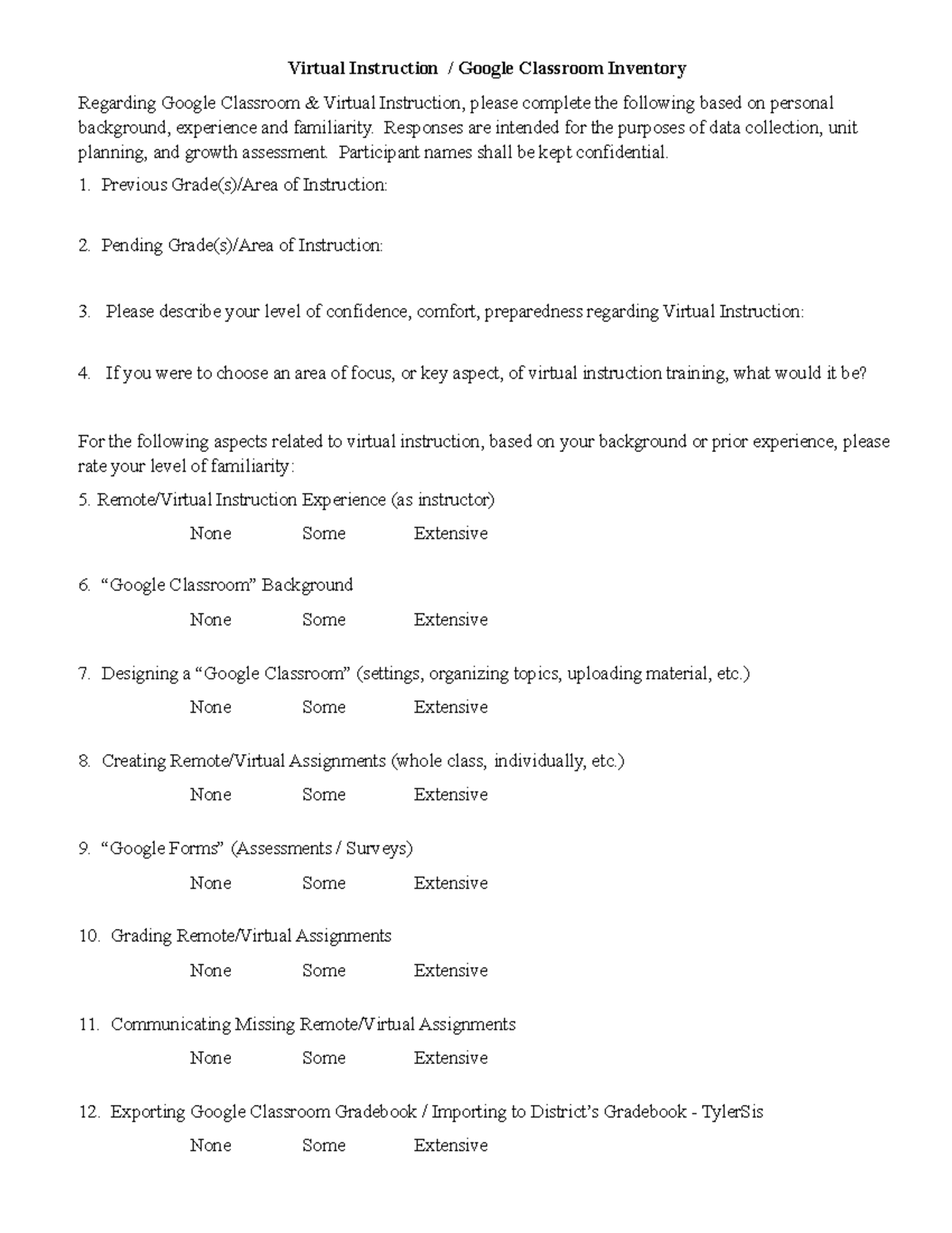Google Classroom Virtual Instruction Survey pre Uo IAction Research ...