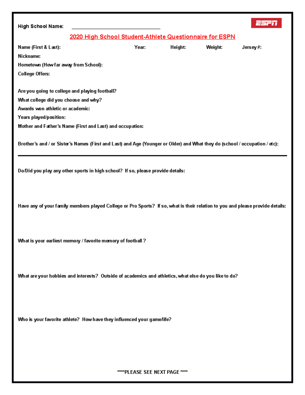 2020 ESPN HSFB Player Questionnaire Final 2 - COM 225 - ASU - Studocu