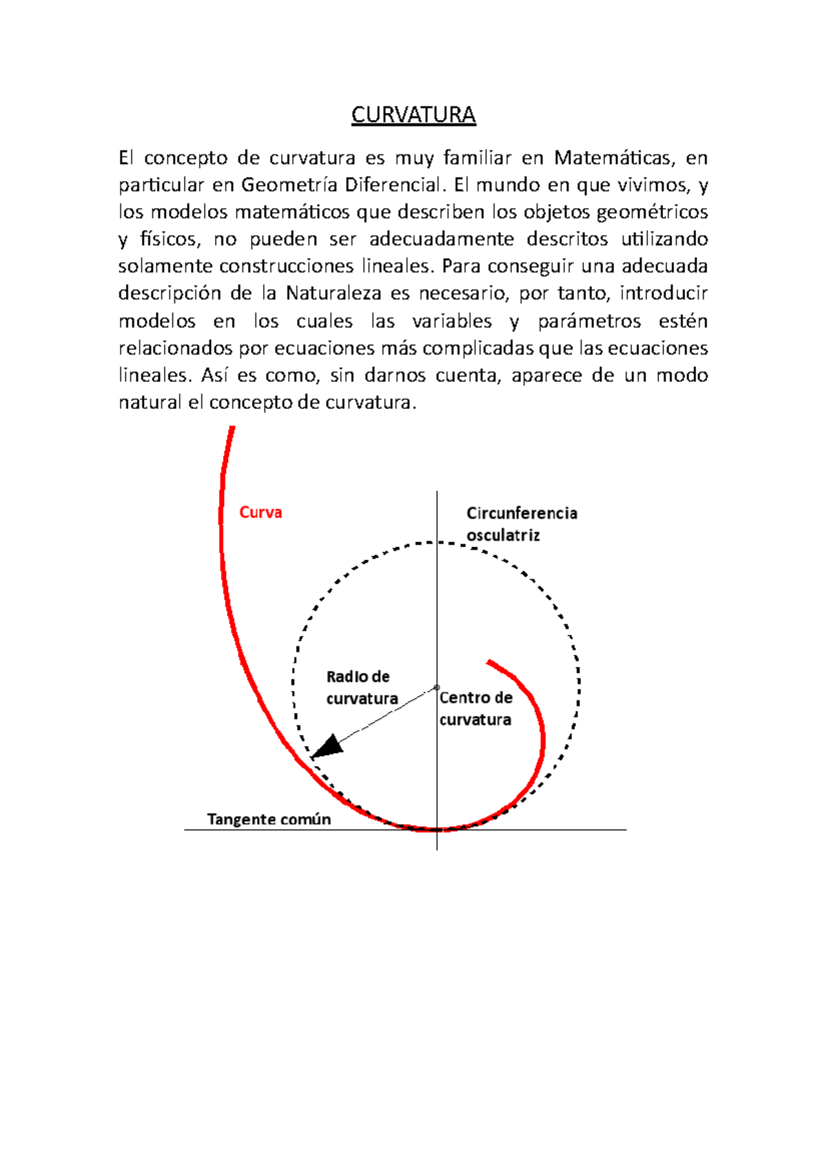 Curvatura - CURVATURA El concepto de curvatura es muy familiar en ...