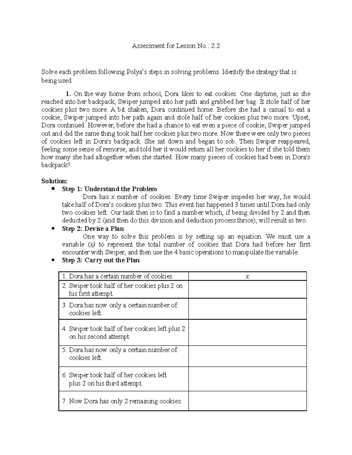 Math11n Assessment for Lesson No. 2 - Assessment for Lesson No.: 2 ...