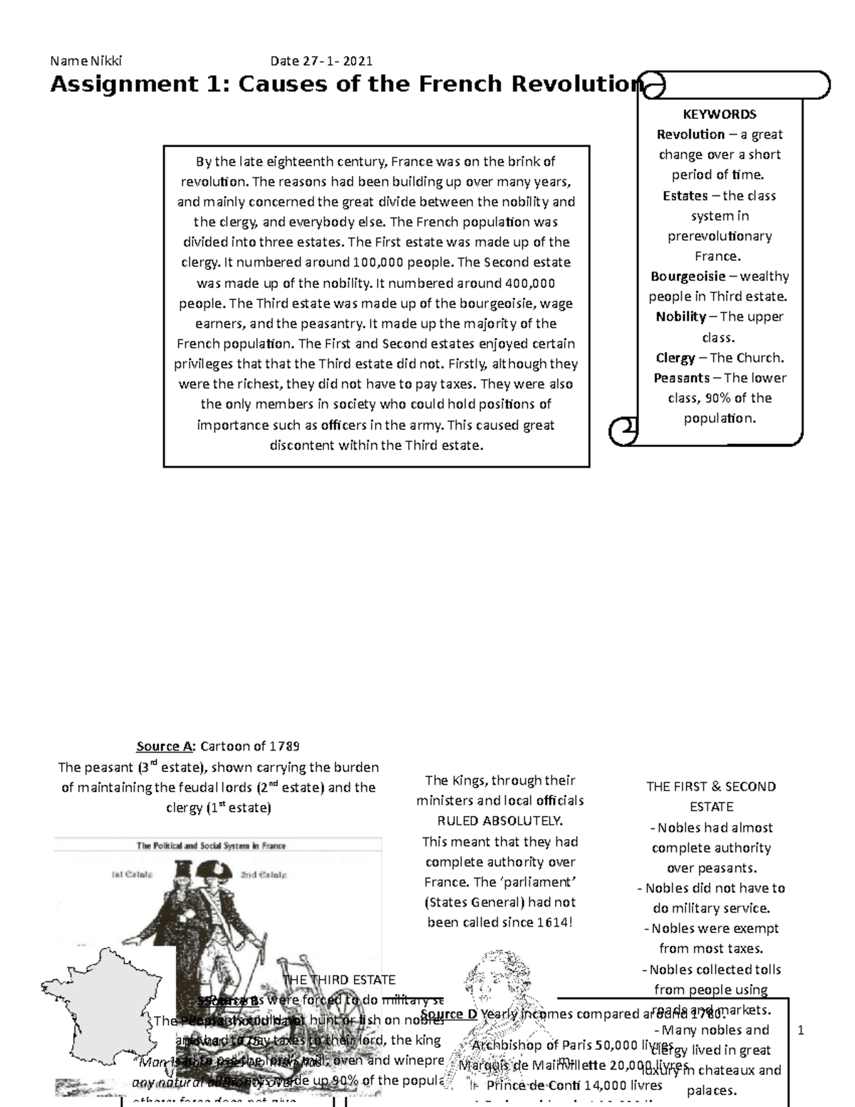 V2BT-Worksheet French Revolution (part 1) 27 01 21 - Name Nikki Date 27 ...