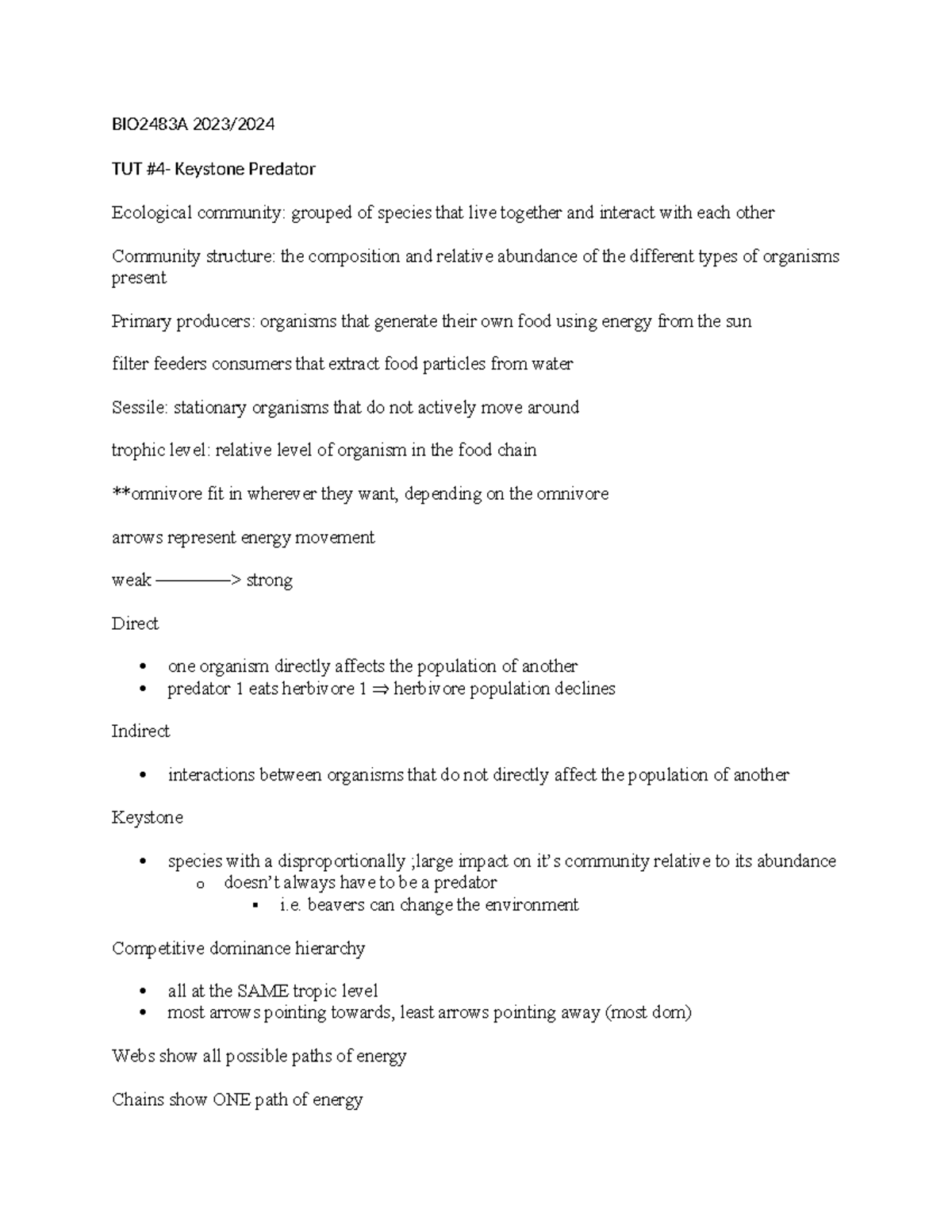 TUT4 summary notes: Keystone Predator - BIO2483A 2023/ TUT #4- Keystone ...
