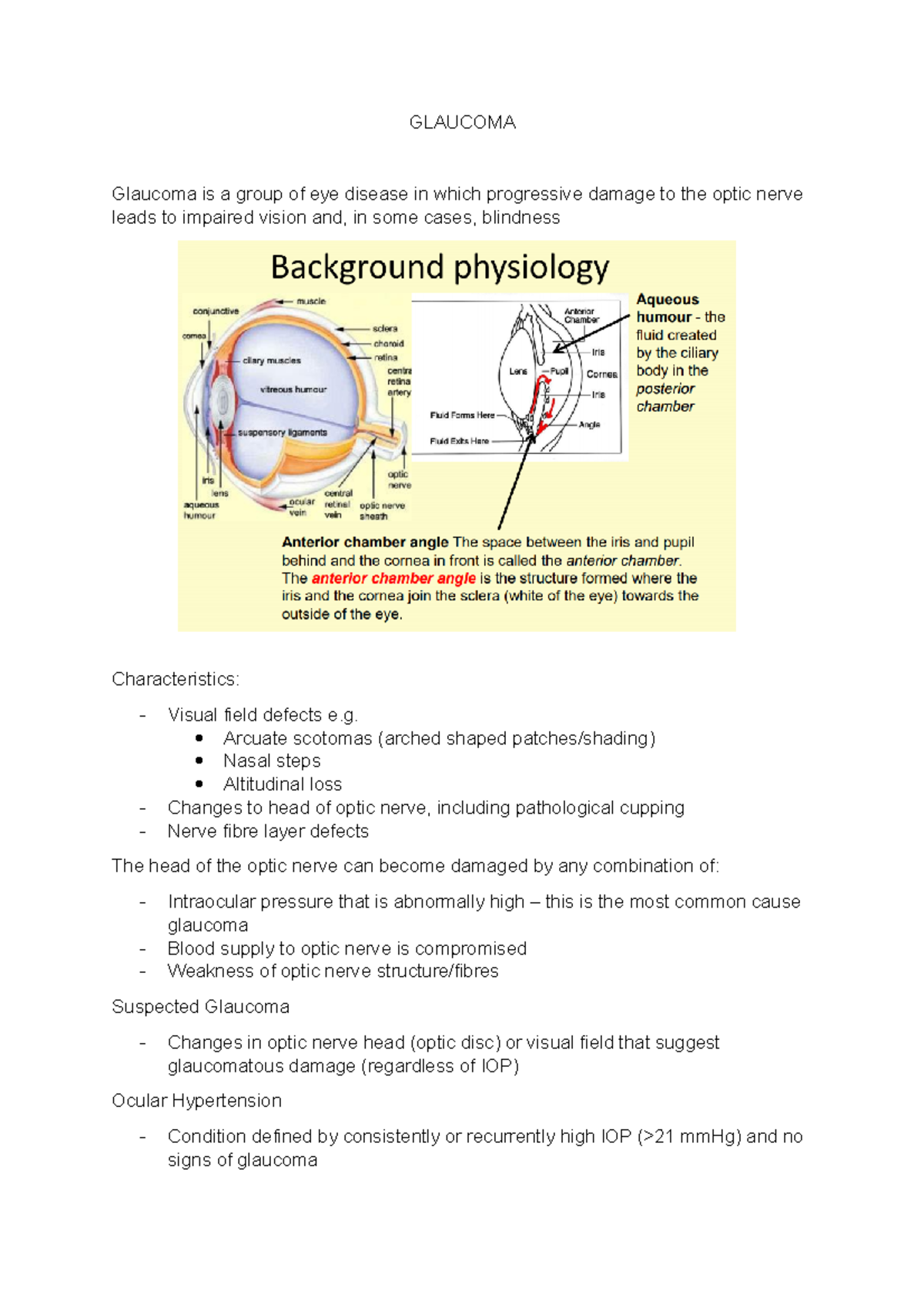 Glaucoma - Condensed lecture notes plus any additional information ...
