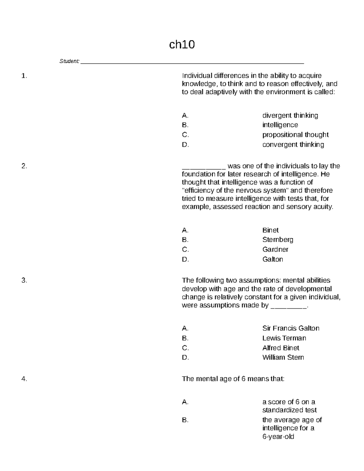 Psych 1000 - Chapter 10 Test Bank - 2020 - ch _Student: - Studocu