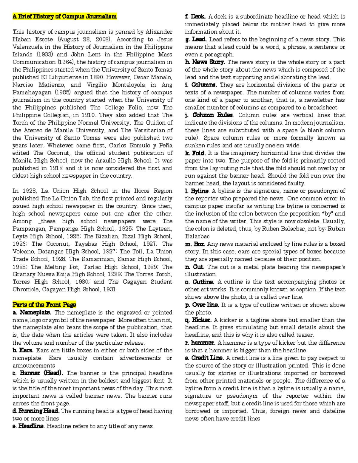 History of Campus Paper - A Brief History of Campus Journalism This ...