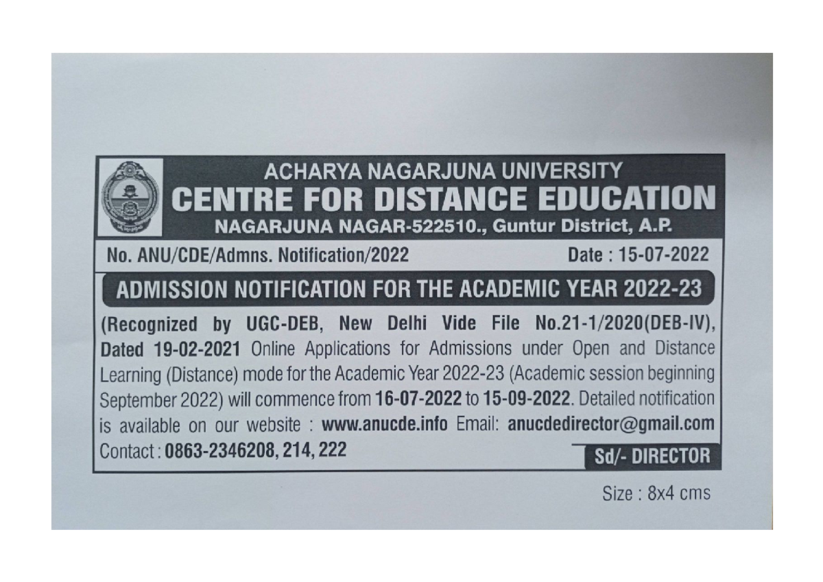 AY2022Notification - For definite use - ACHARYA NAGARJUNA UNIVERSITY CENTRE FOR DISTANCE ...