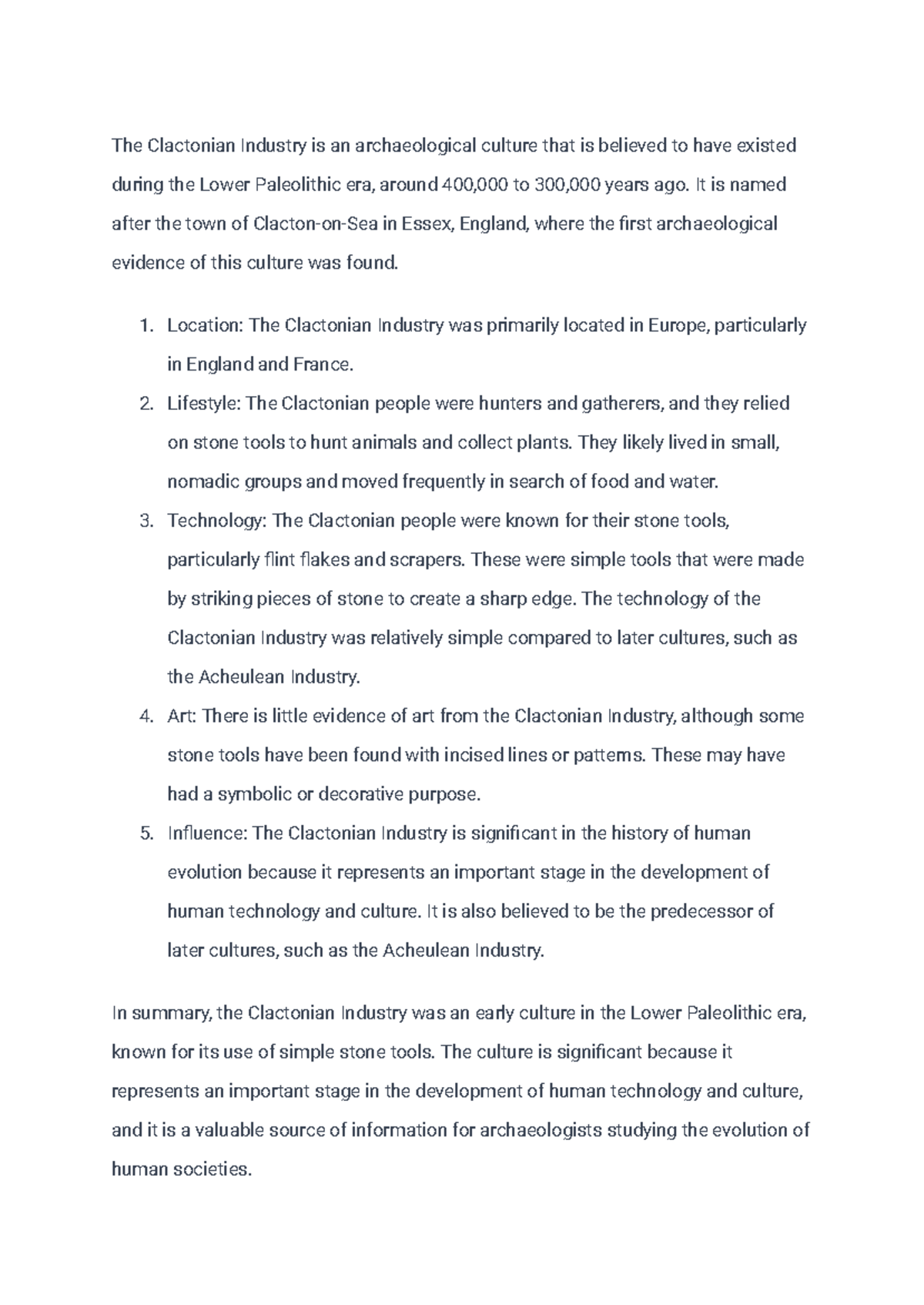 Clactonian industry - In class research - The Clactonian Industry is an ...