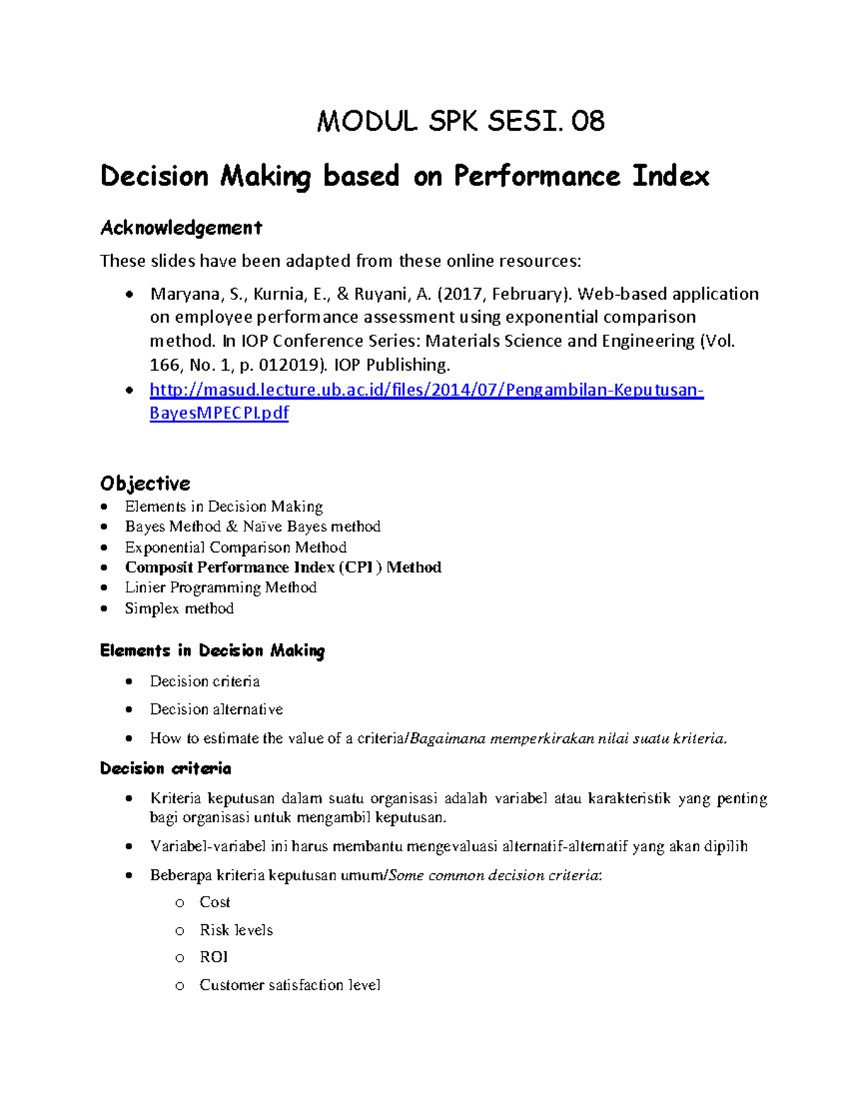 Modul SPK SESI08-2022 - MODUL SPK SESI. 08 Decision Making based on ...