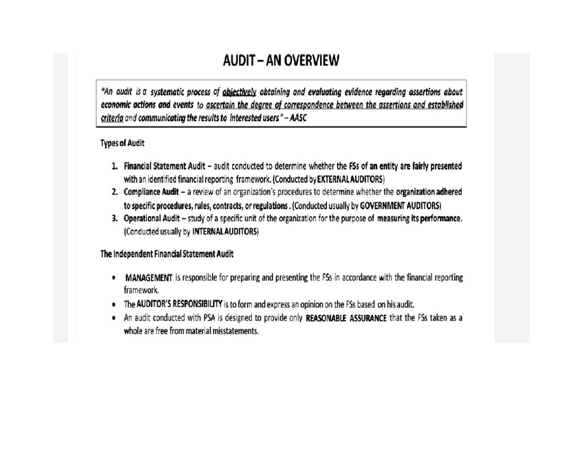 Audit Overview Chapter 1 - Accounting - USTP - Studocu