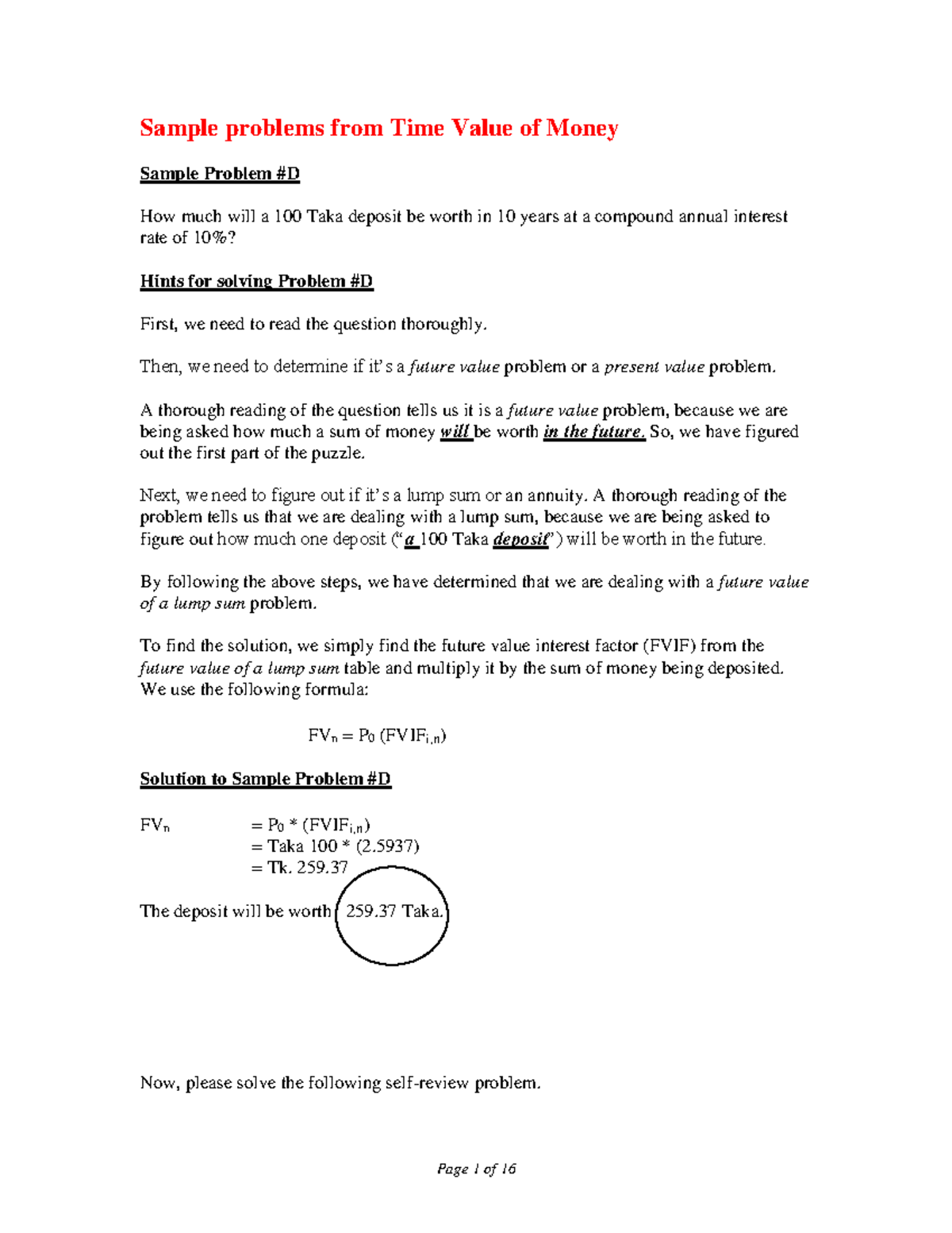 Time Value of Money Problem Set - Sample problems from Time Value of ...