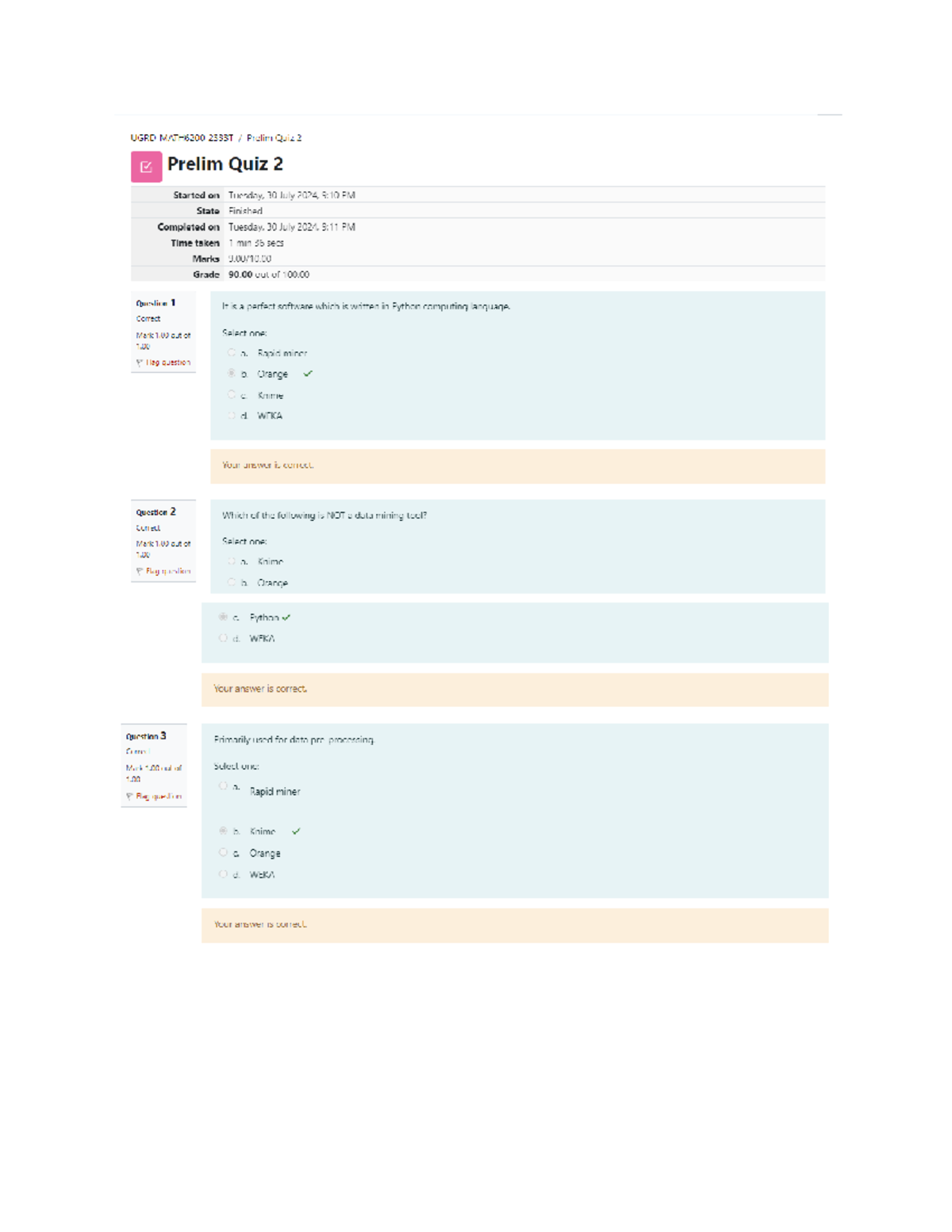 Data Analysis PreLim Quiz 2 - Prelim Quiz 2 Prelim Quiz 2 Started on ...