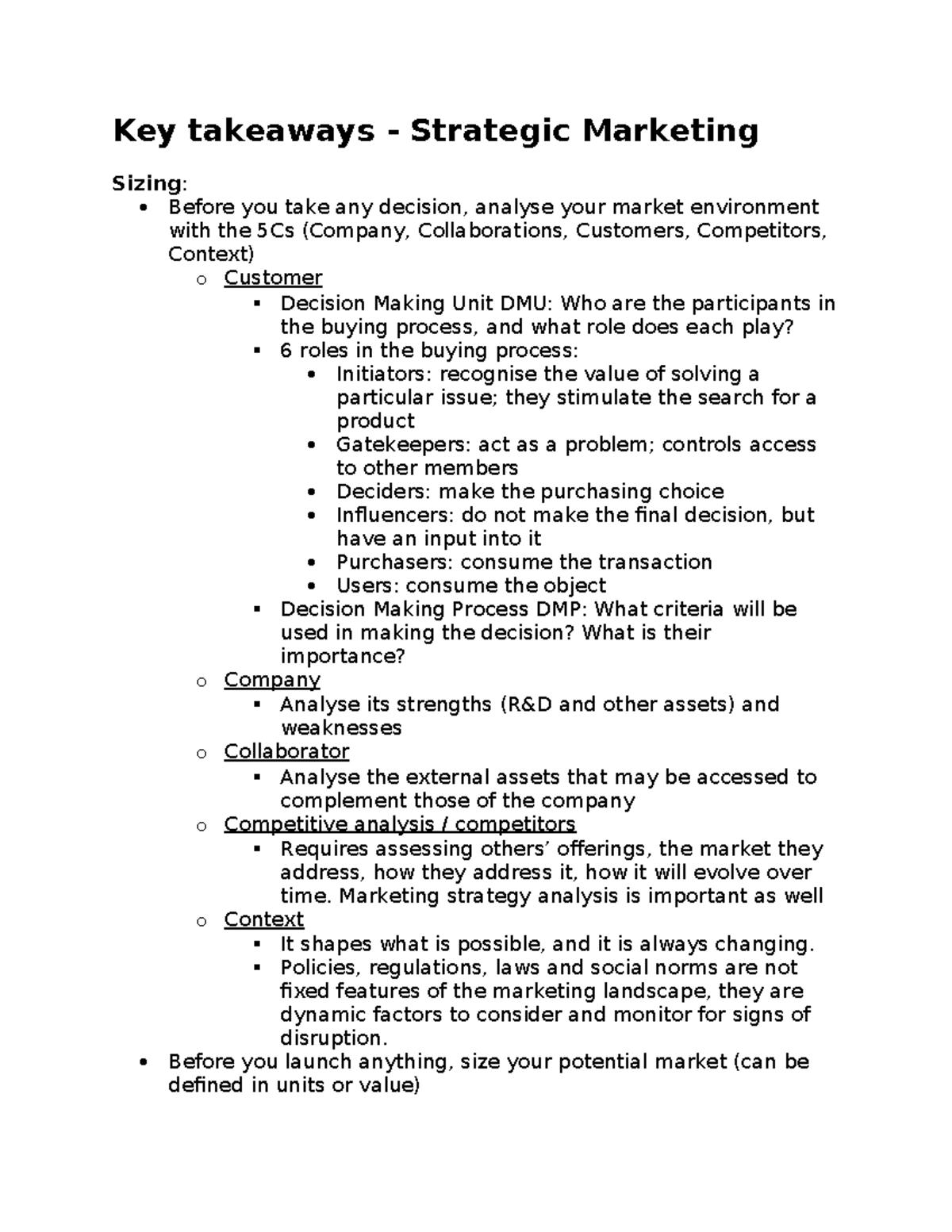 Key takeaways - Marketing strategy analysis is important as well o ...