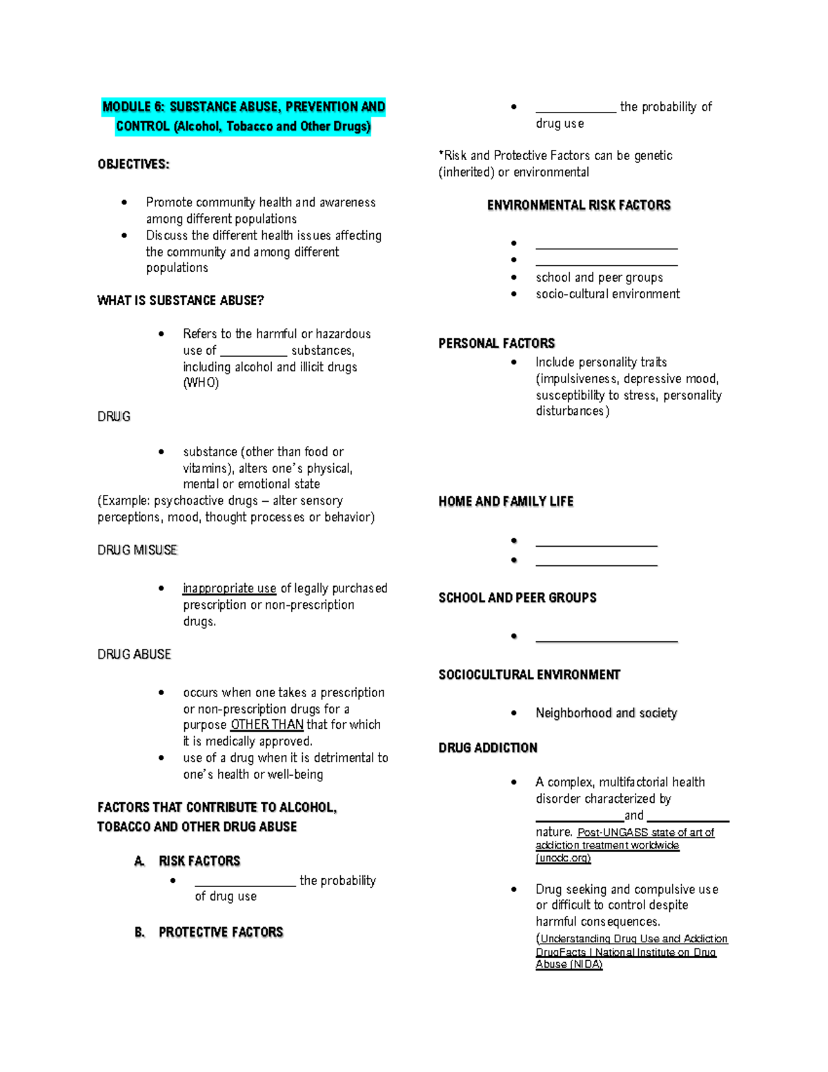 Module 6 - Handout Substance Abuse - BS Medical Technology - AUF - Studocu