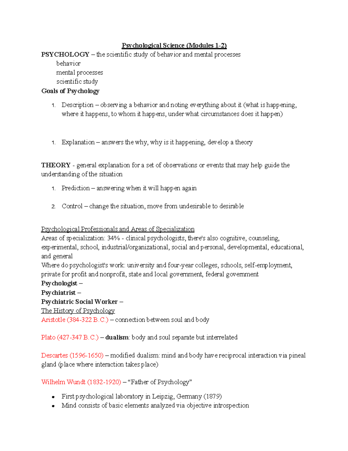 Module 1-2 psych 100 - Psychological Science (Modules 1-2) PSYCHOLOGY ...