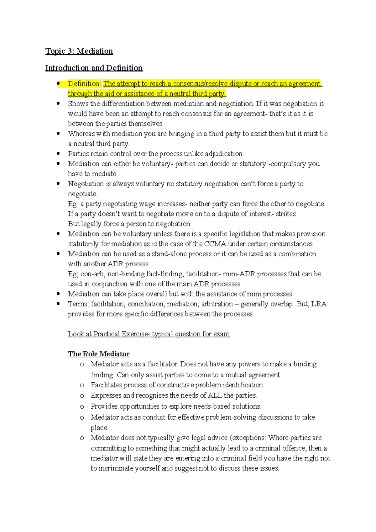 Topic 3 Adr Mediation - lecture notes - Topic 3: Mediation Introduction ...