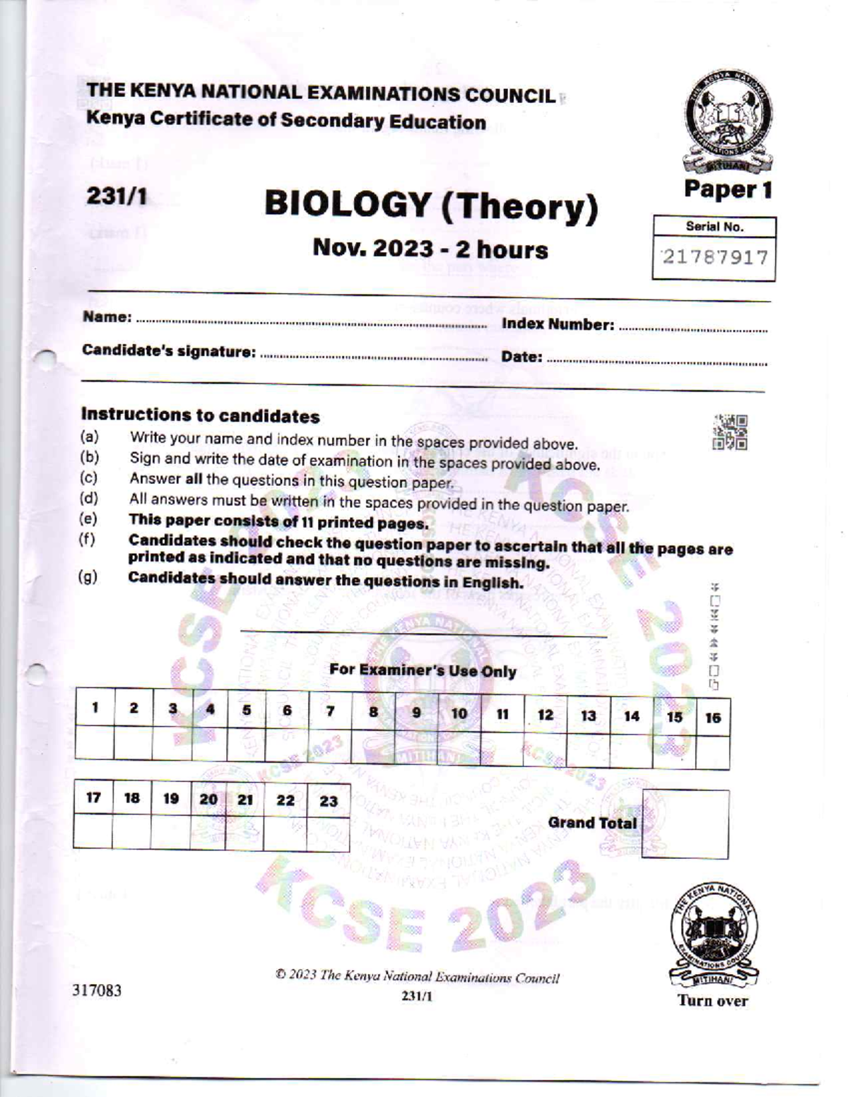 Biology Paper 1 - REVISION MATERIALS - HENYA THE KENYA NATIONAL ...