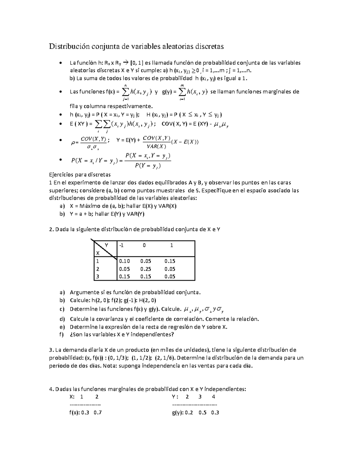 Distribucion Conjunta Discretas - Distribución conjunta de variables aleatorias discretas La ...