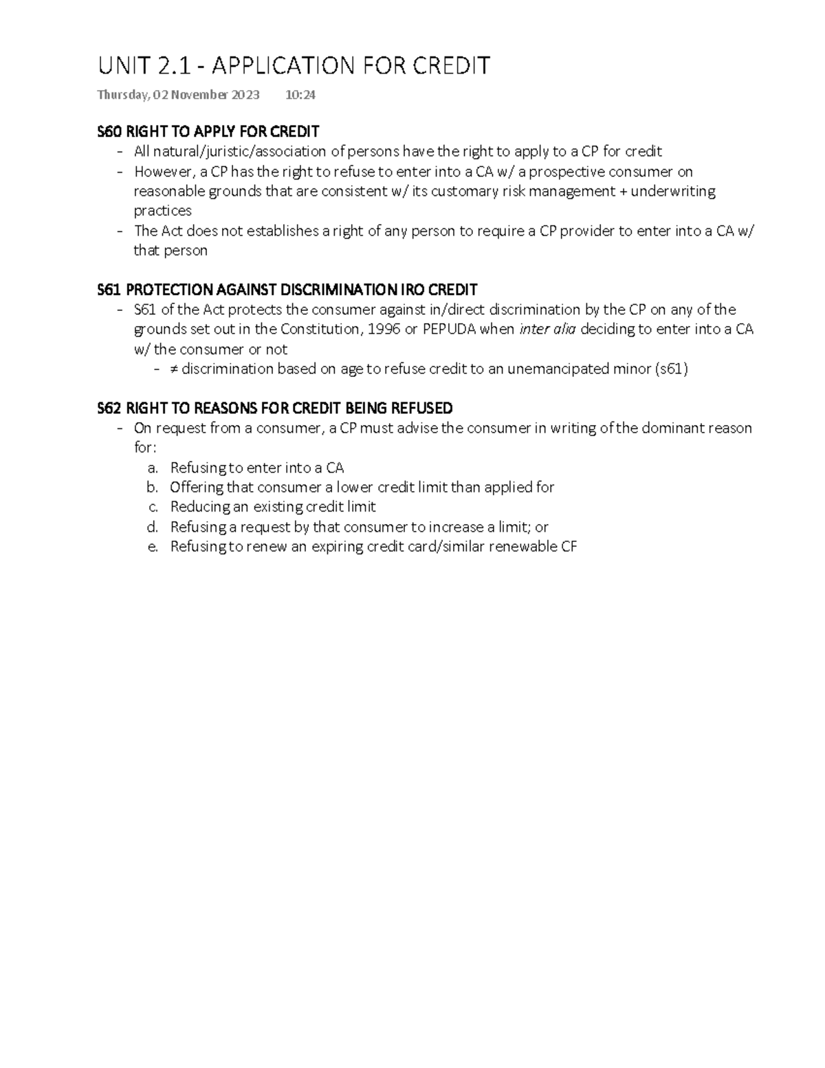 2.1 Application for credit - S60 RIGHT TO APPLY FOR CREDIT All natural ...