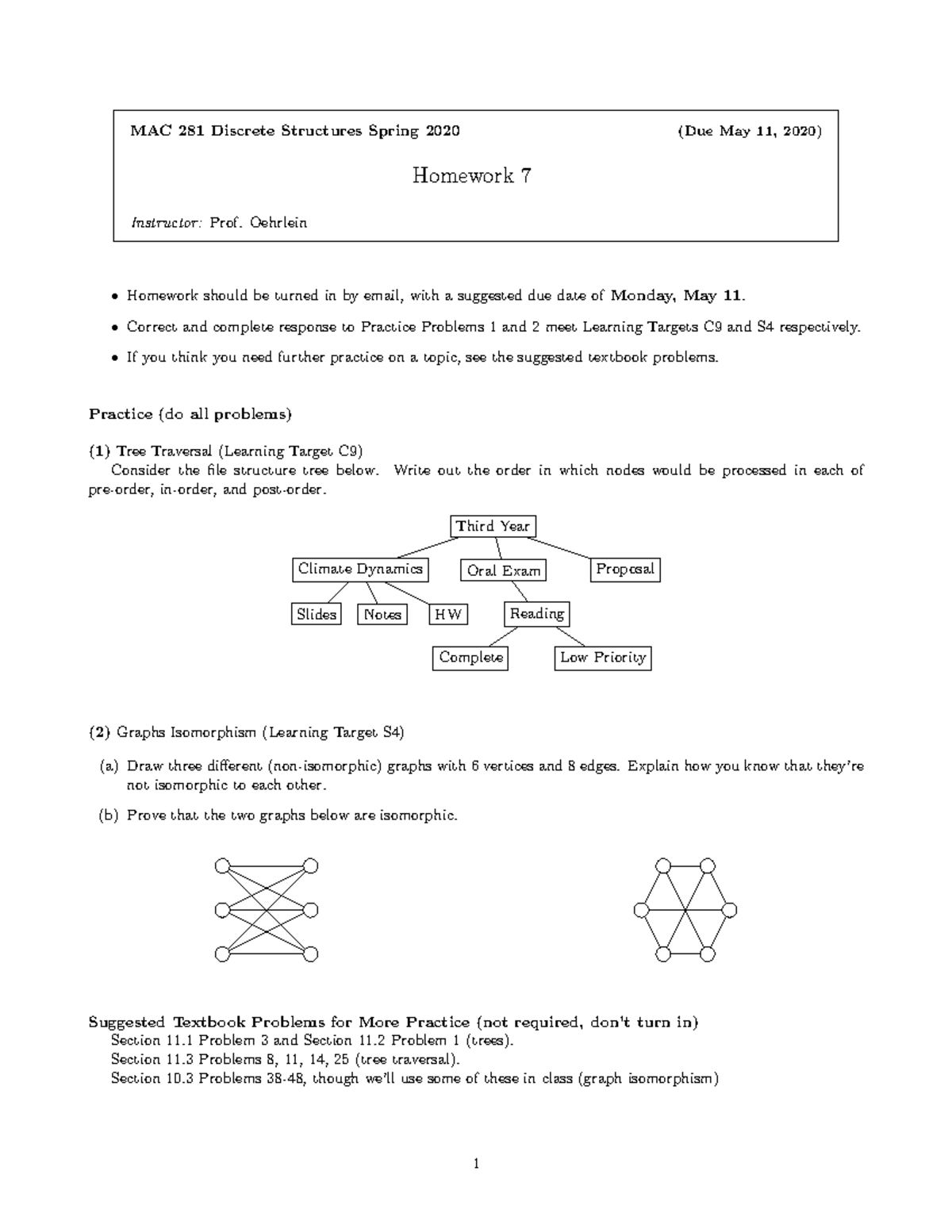 HW7 - HWS - MAC 281 Discrete Structures Spring 2020 (Due May 11, 2020) Homework 7 Instructor ...