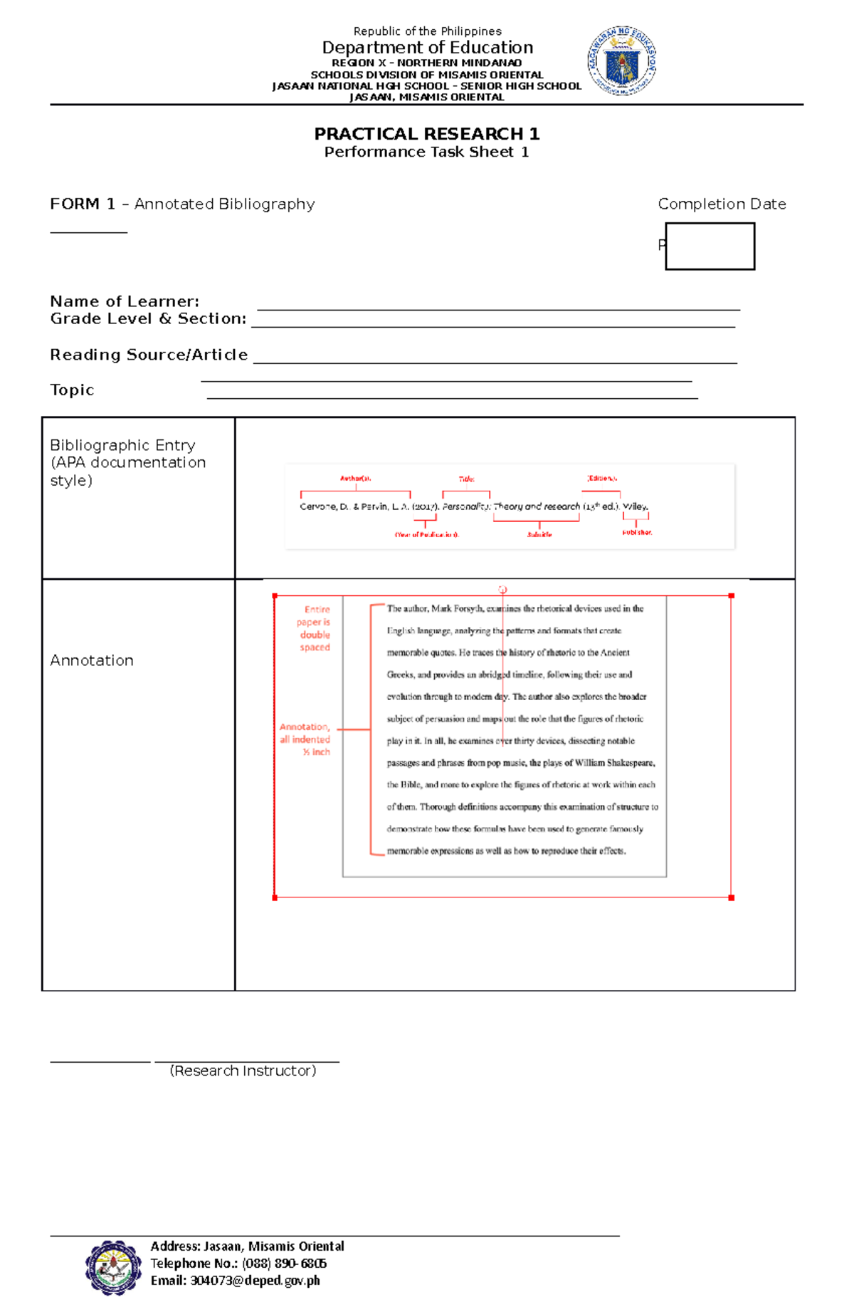 Form 1-7 - Practical Research Form - Department of Education REGION X ...