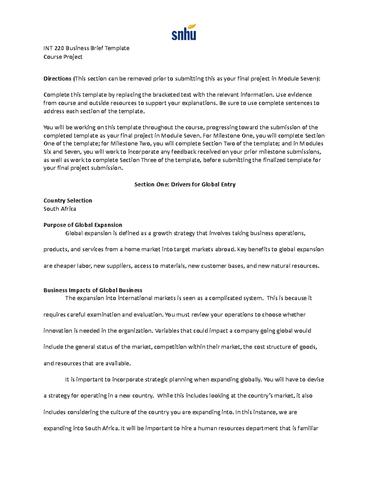 INT 220 Module Two Milestone - INT 220 Business Brief Template Course ...