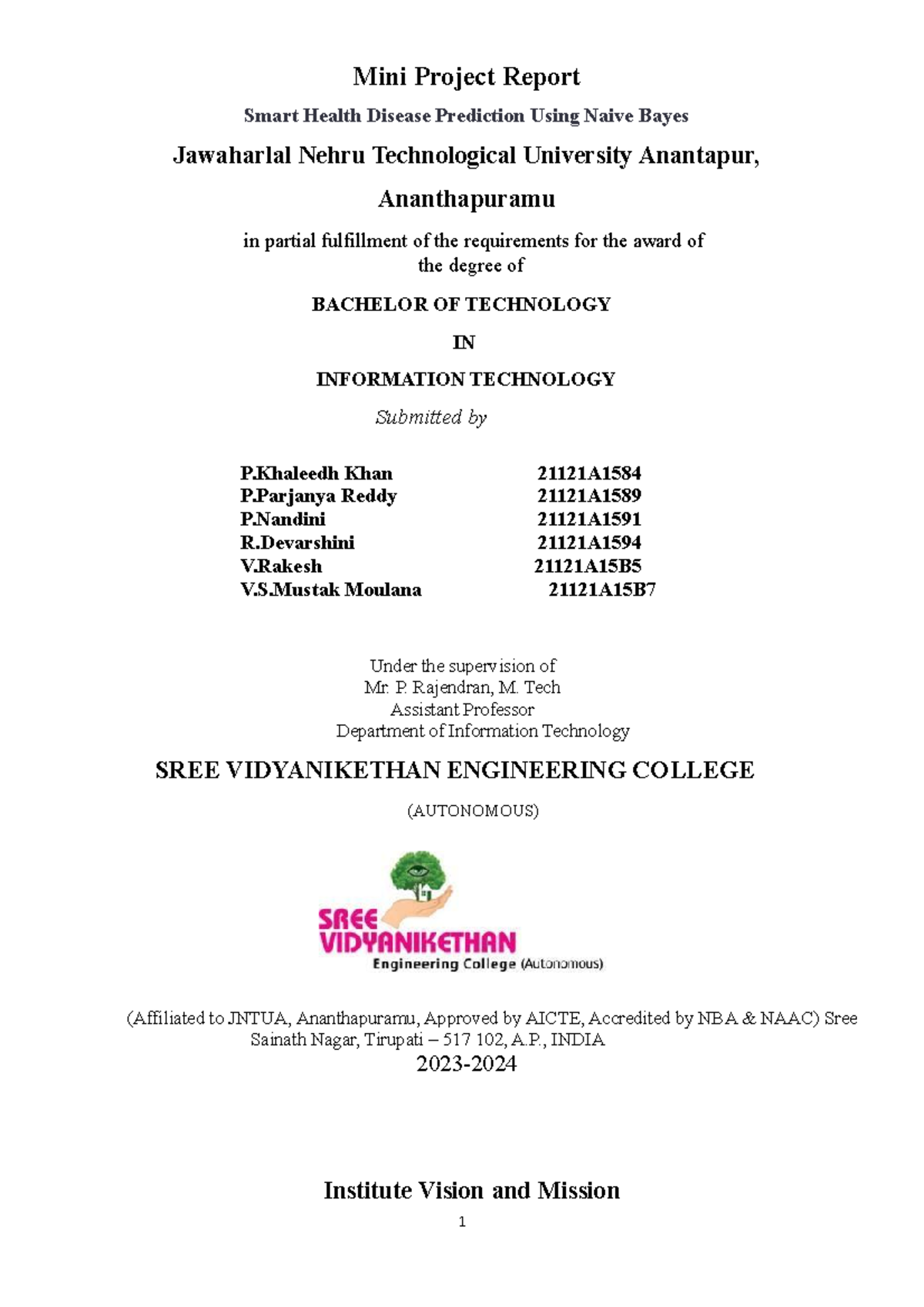 DWDM mini project 1 - Data warhouse and data mining - Mini Project Report Smart Health Disease ...