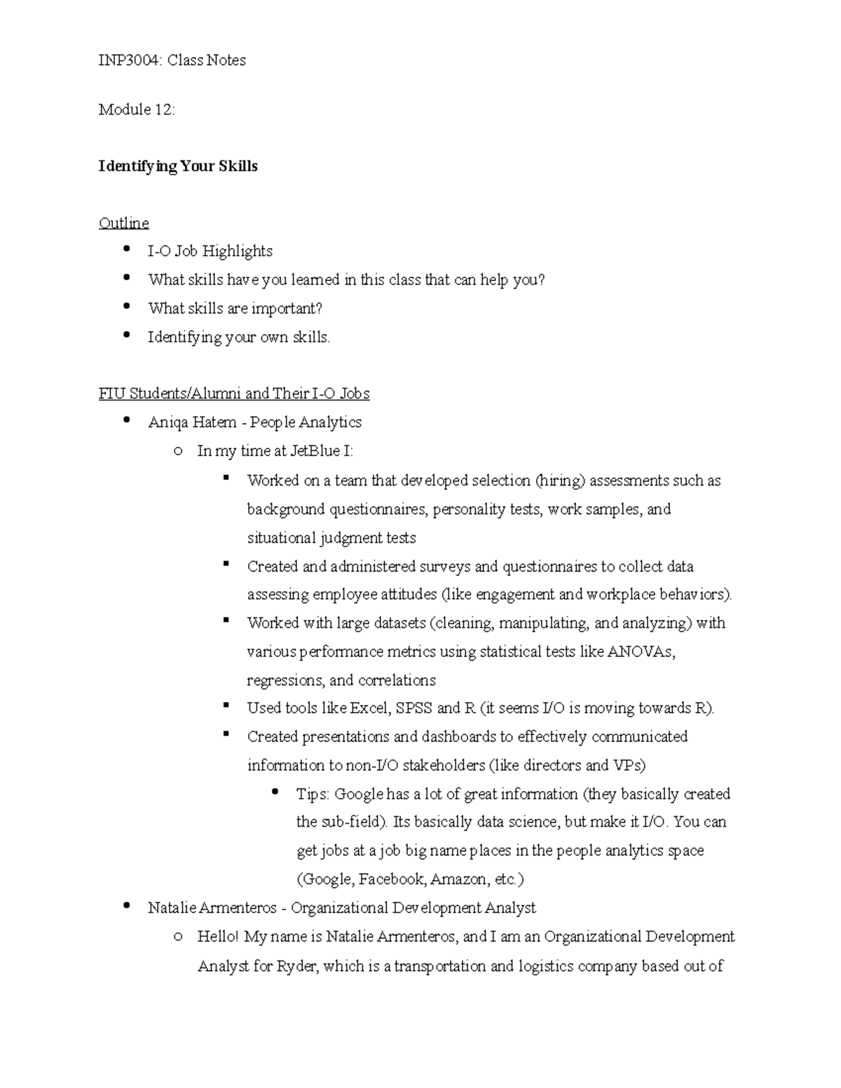 INP3004-Module 12Notes - Module 12: Identifying Your Skills Outline I-O ...